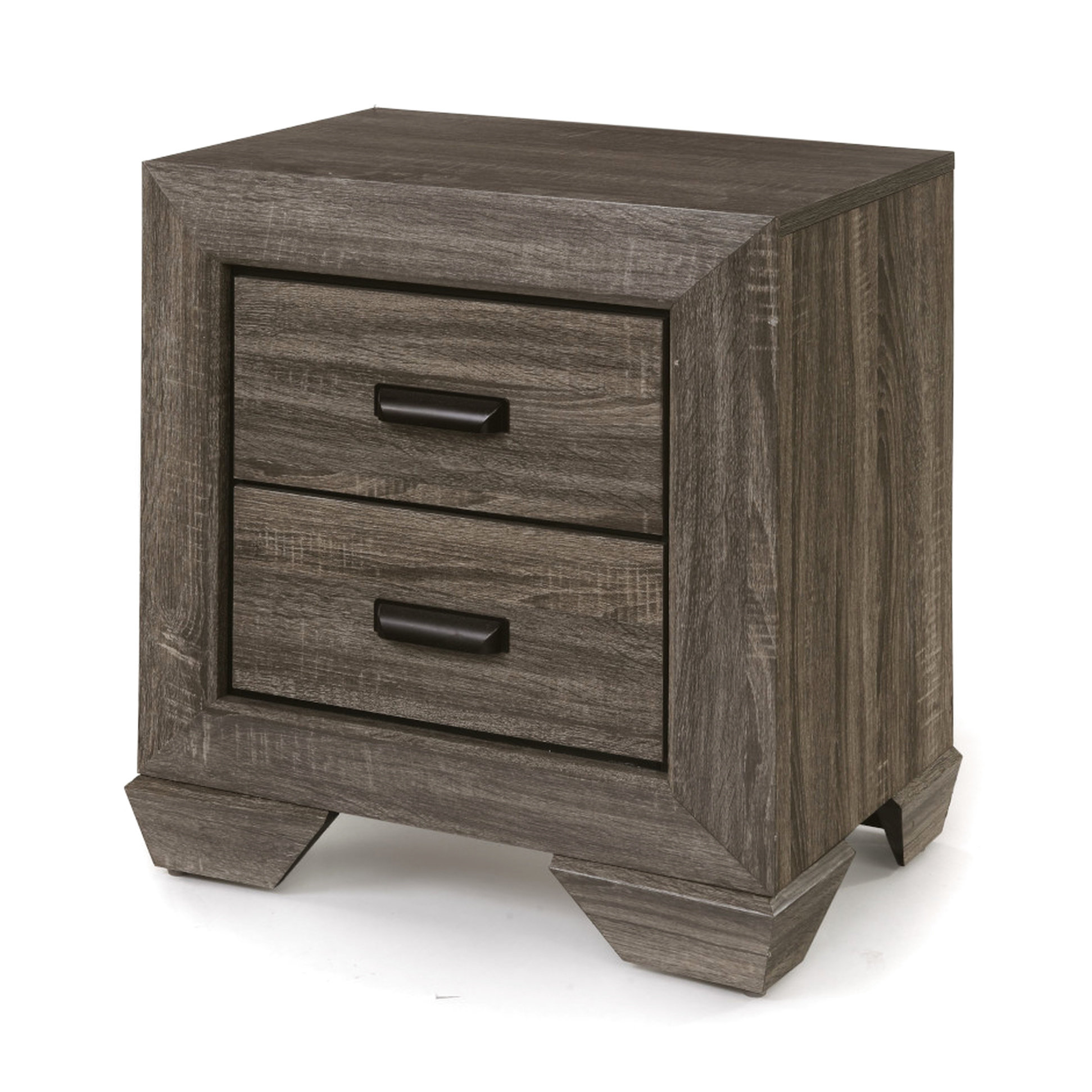 Kivaritio Gray Nightstand With Weathered Finish - 2 Generous Drawer ...