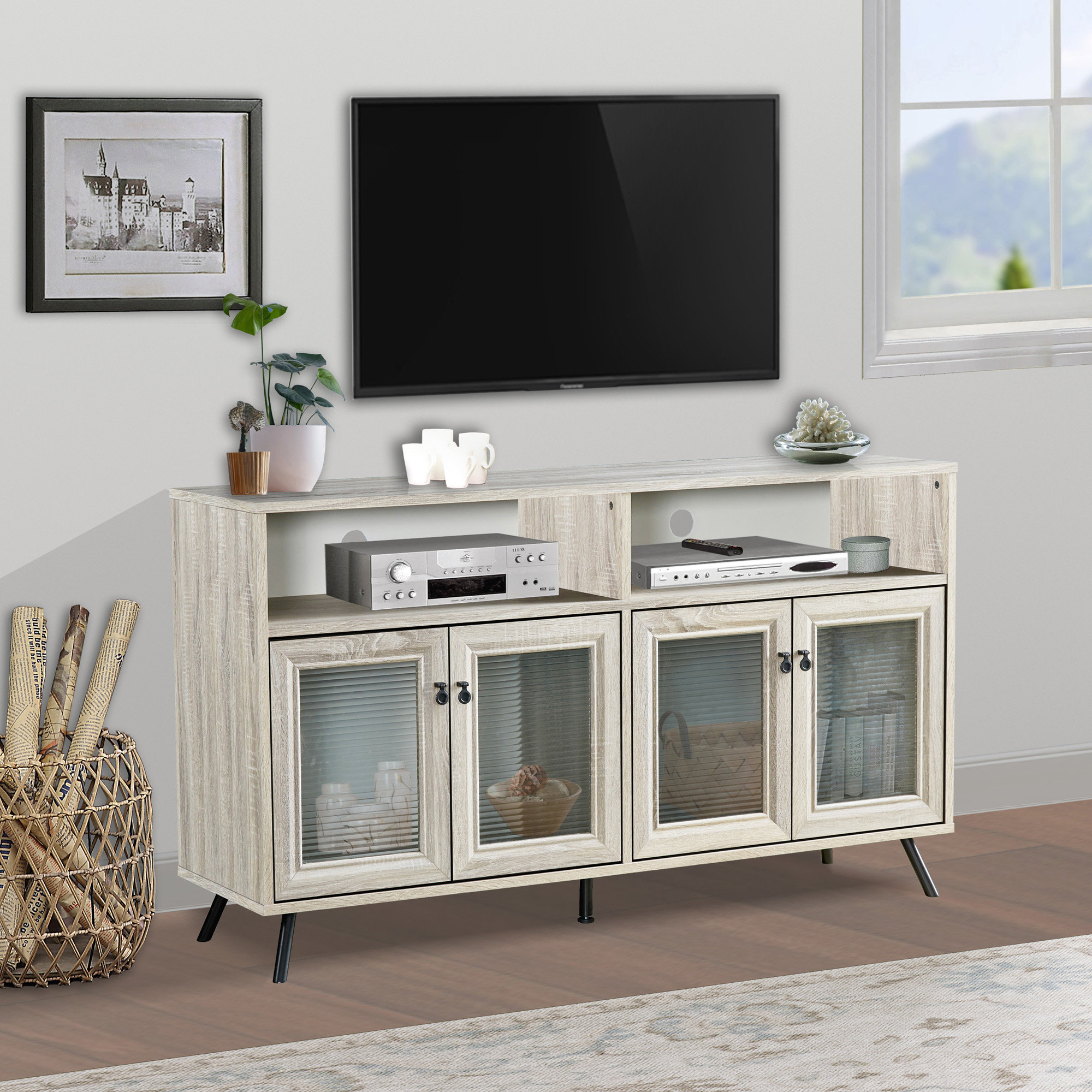 Wrought Studio™ Contemporary TV Stand With Adjustable Legs And Cable ...
