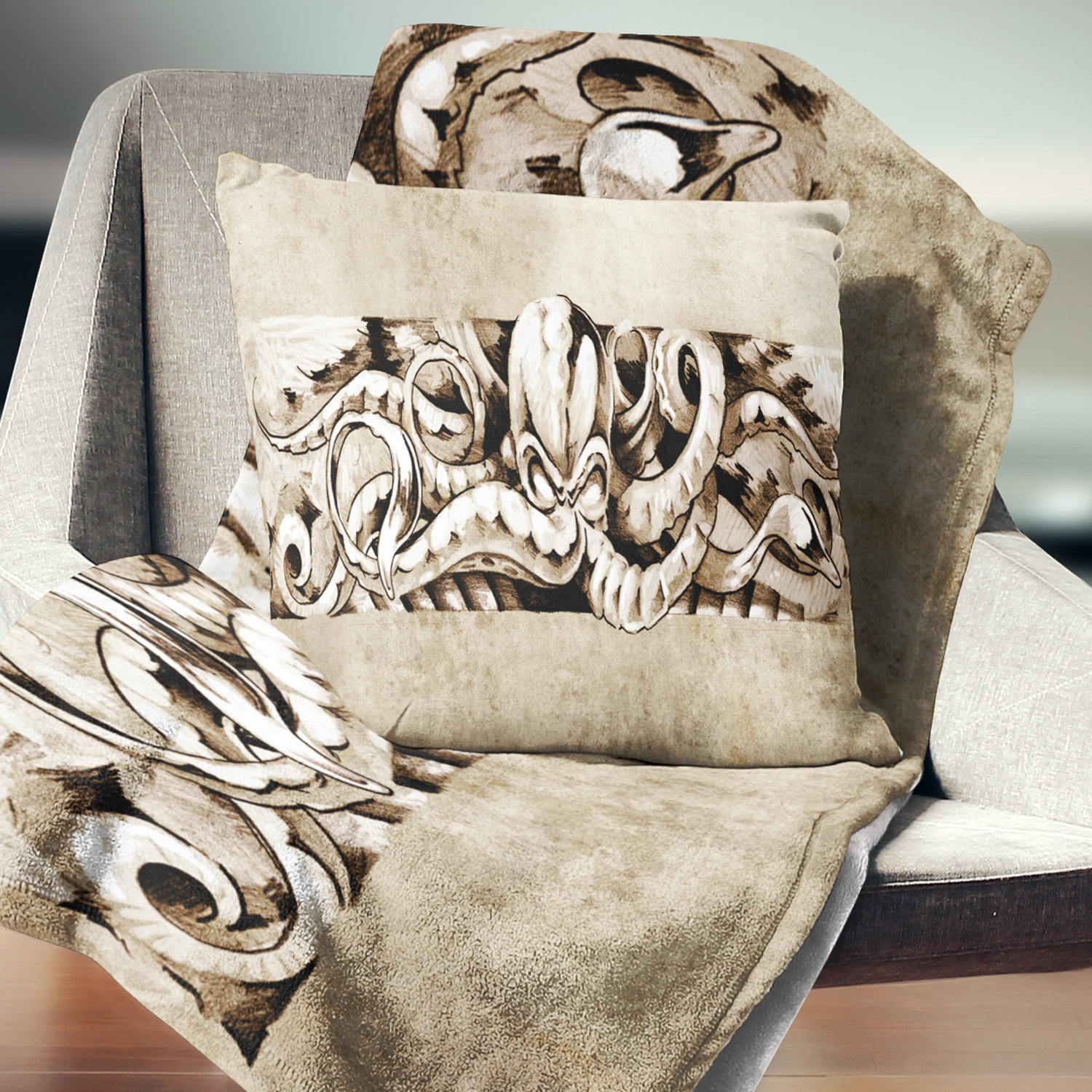 Design Art Octopus Sketch in Shade - Animal Printed Throw Pillow | Wayfair