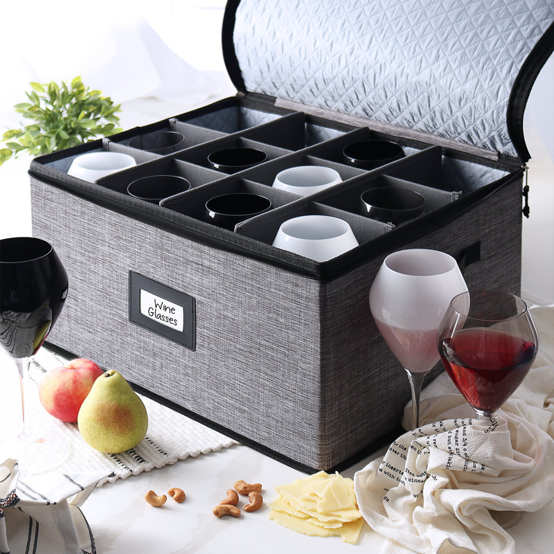 Prep & Savour Hard Shell Wine Glass/Stemware Storage Box with Dividers ...