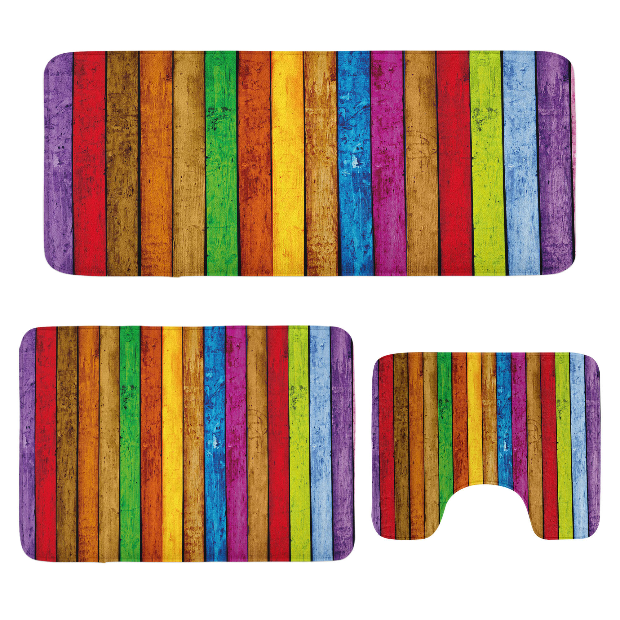 Astoria Grand Rainbow Bathroom Rug Set 3 Pieces U-Shape & Rectangle ...