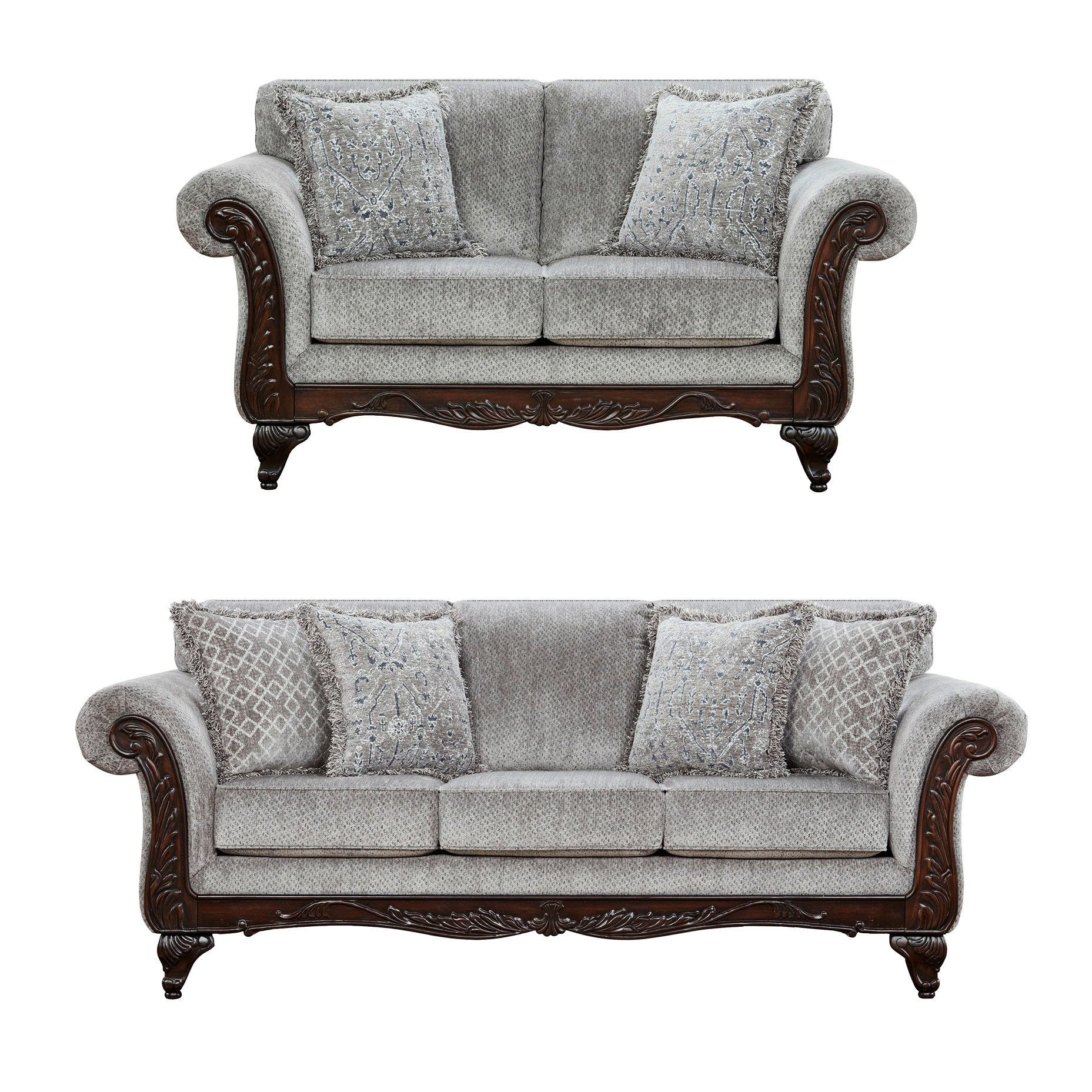 Bloomsbury Market Wood Frame Gray & , Microfiber Upholstery, Rolled ...