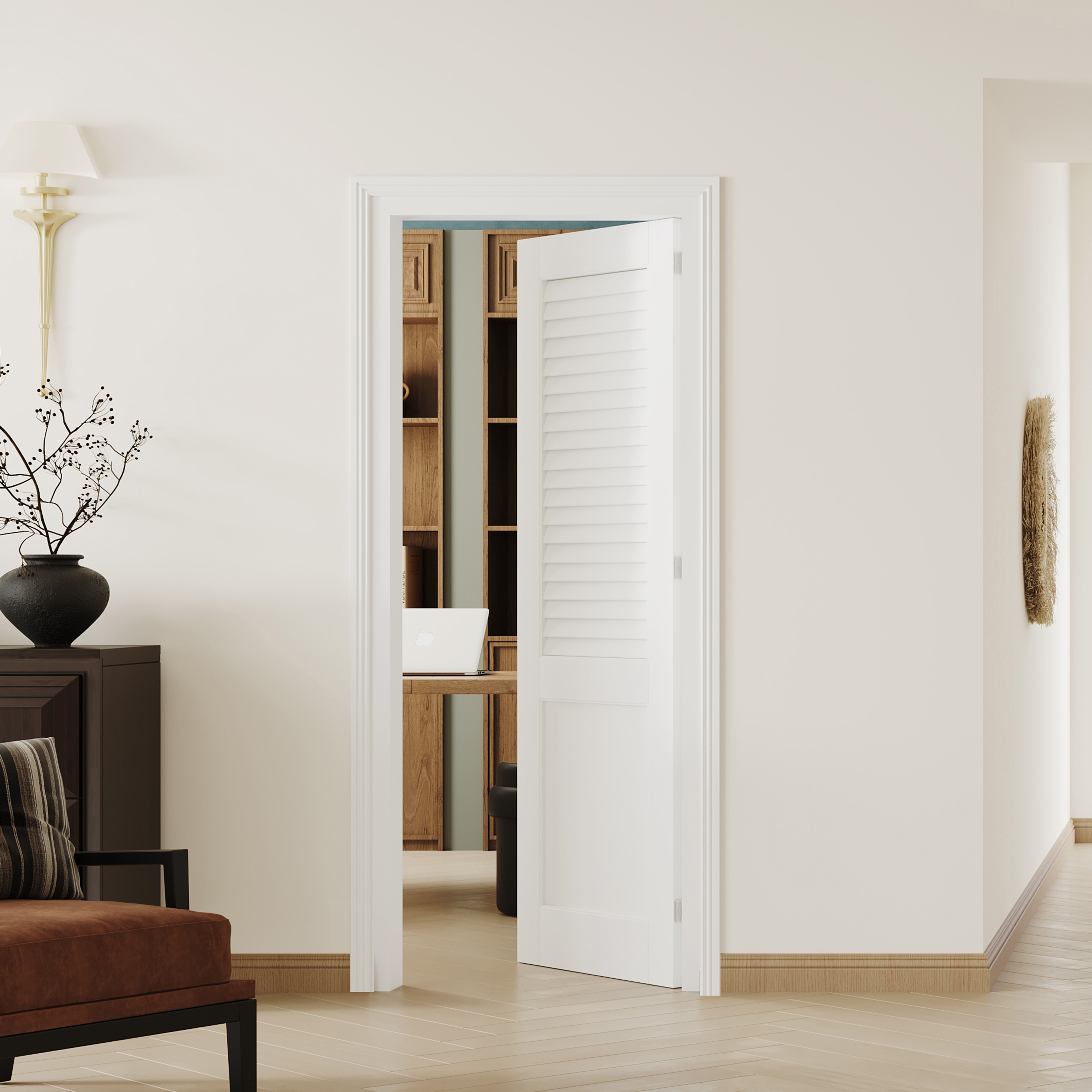 DOOOLI Louvered Top & Solid Panel Interior Pantry Door – Prehung-Style ...