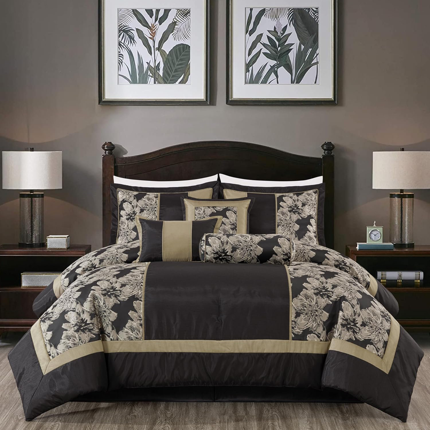 Chezmoi Collection Cameron Hibiscus Floral Jacquard Comforter Set | Wayfair