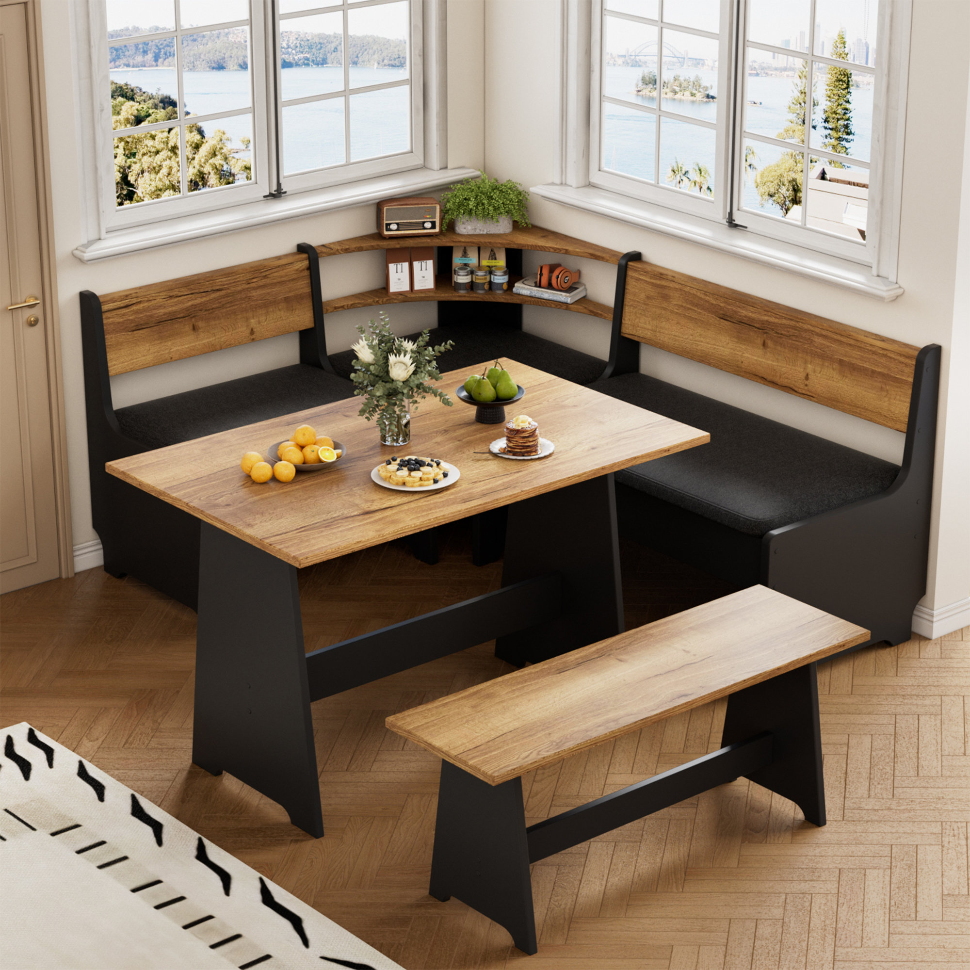 17 Stories Corner Breakfast Nook Table Set With Cushion, L-shape ...