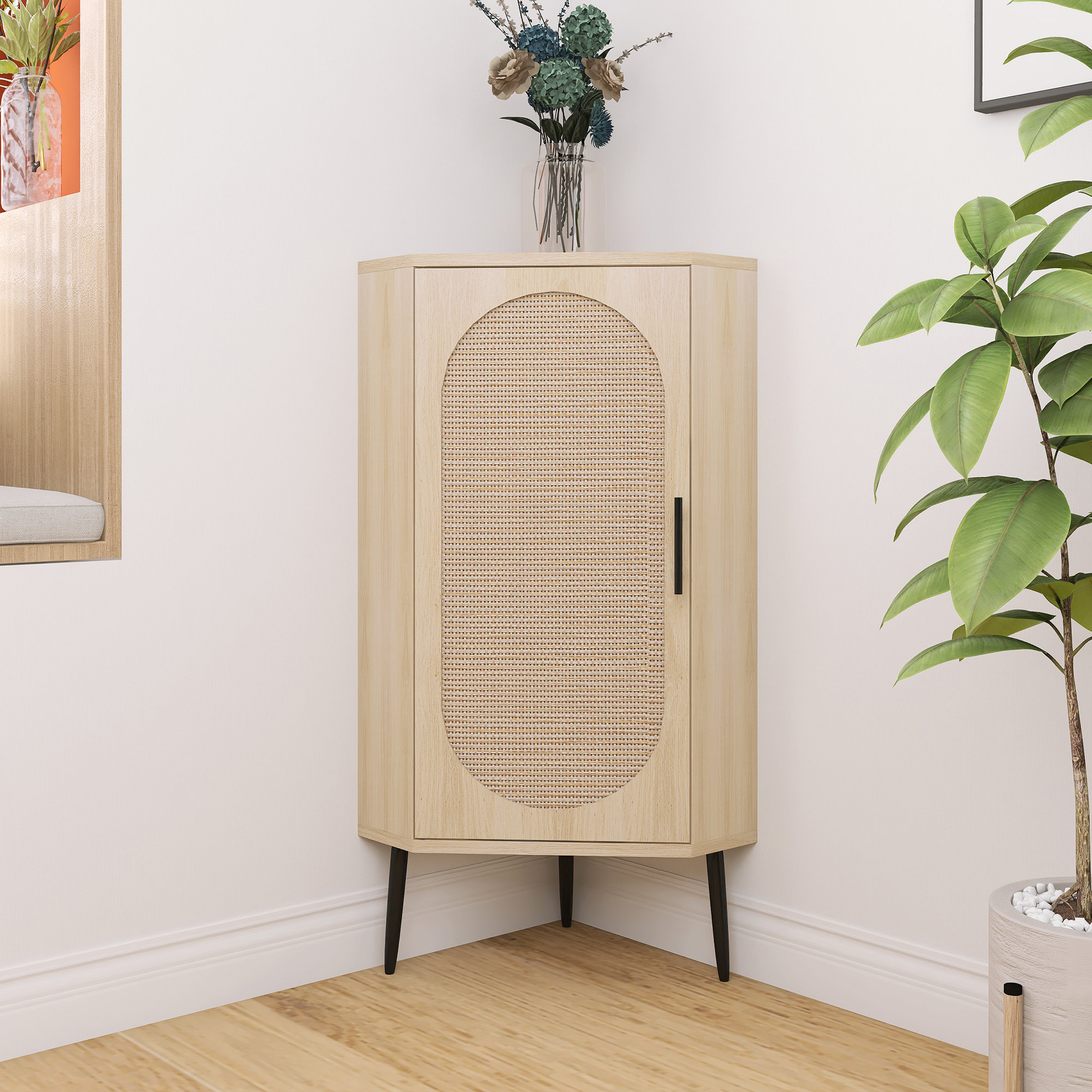 Bay Isle Home™ 39" Tall Wood 1-door Corner Cabinet in Natural with ...