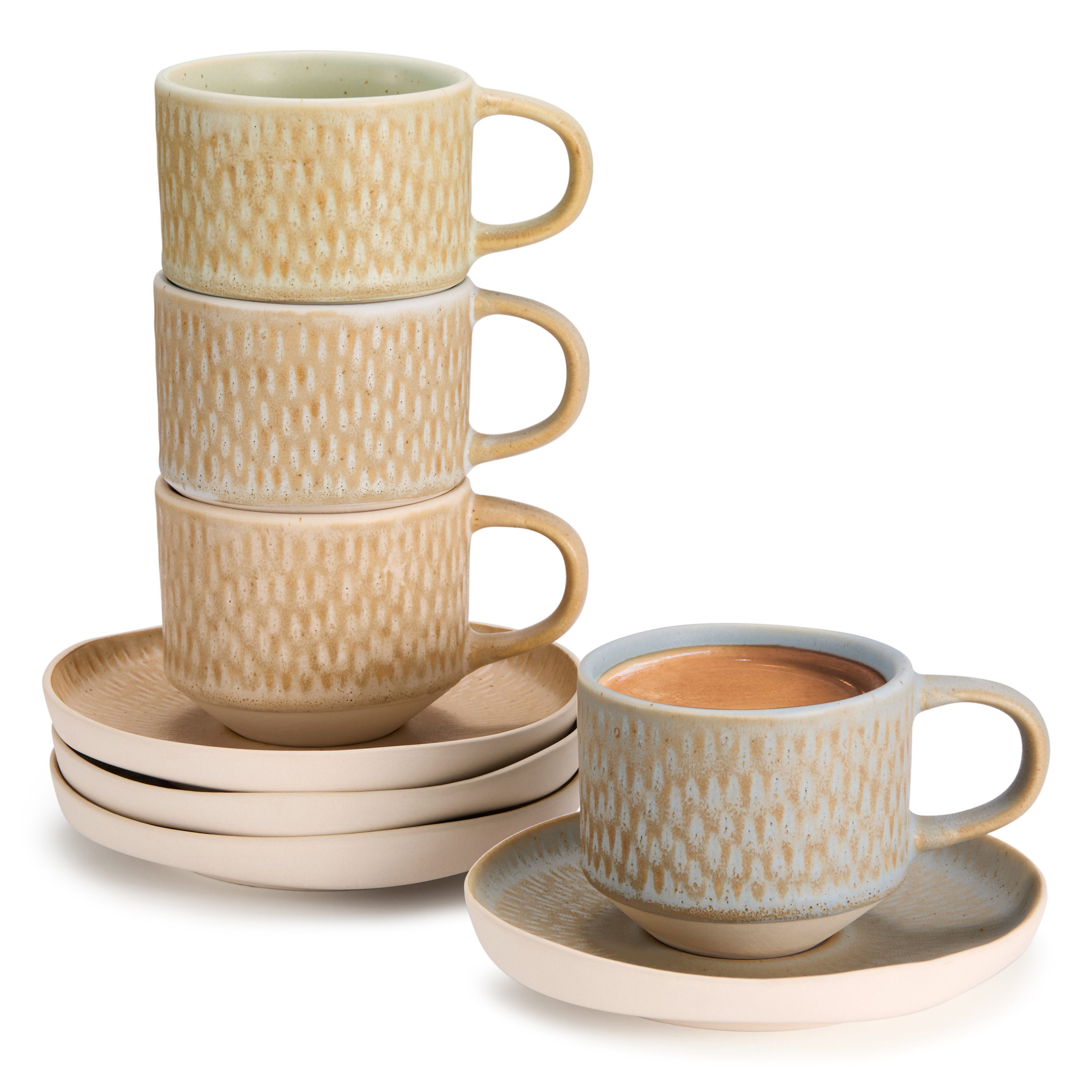August Grove® Espresso Mug And Saucer Set 5.5 Oz, Set Of 4, Neutral ...