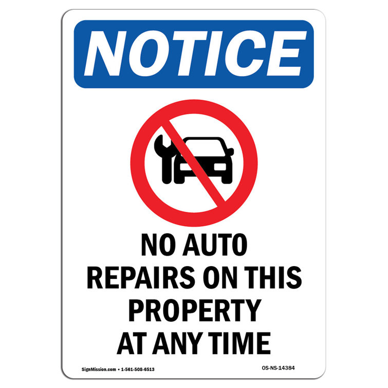 SignMission OSHA Notice - No Auto Repairs On Sign With Symbol | Heavy ...