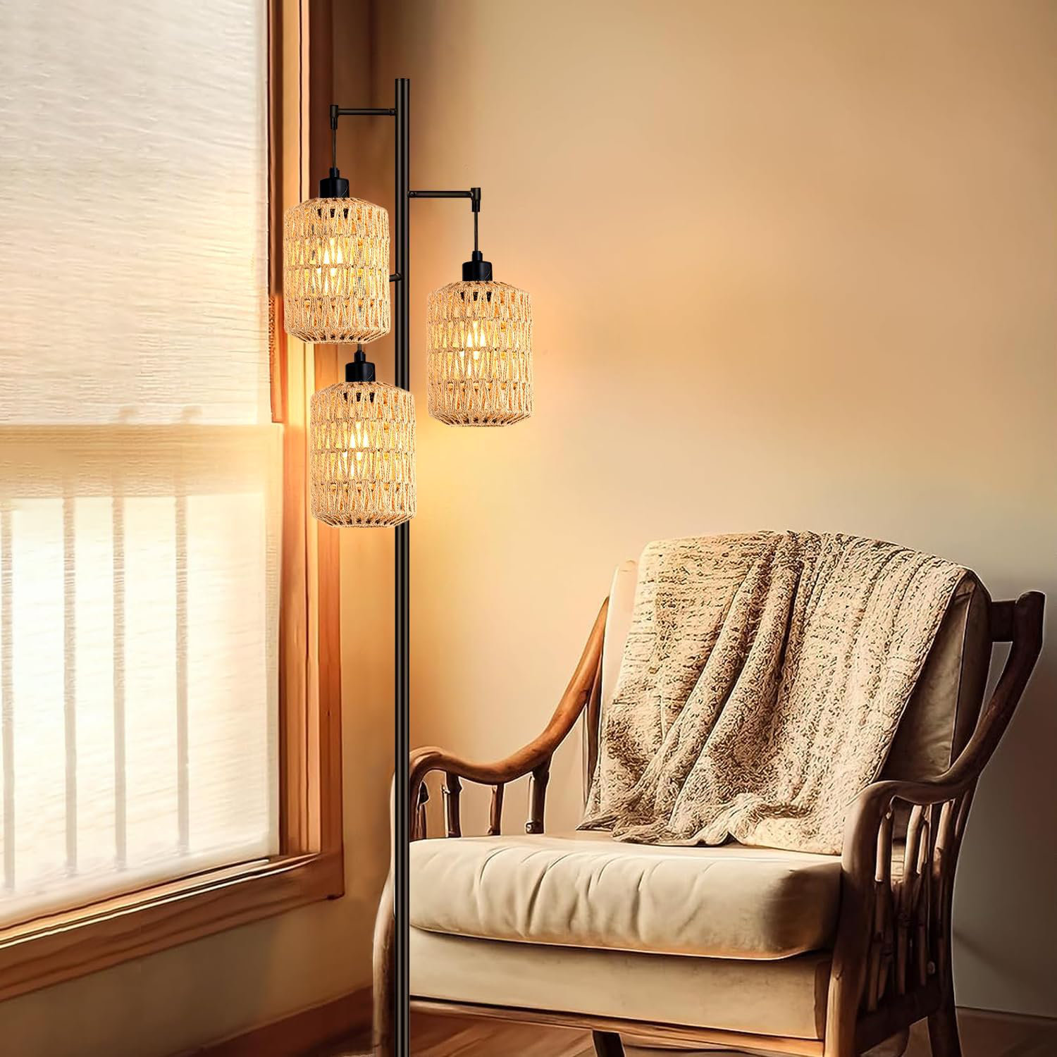 Bay Isle Home™ Boho Rattan Tree Floor Lamp Bulbs Included - Wayfair Canada