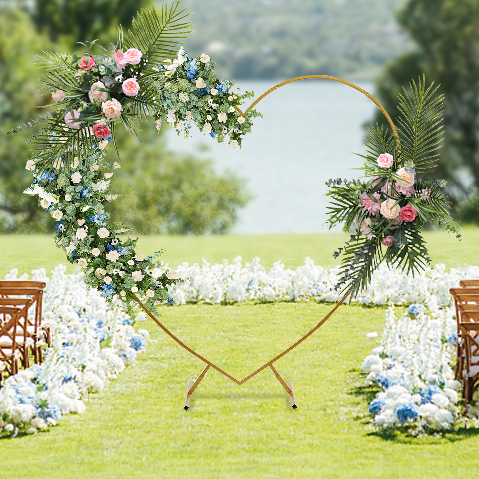 DENFER Carbon Steel Heart-Shaped Wedding Arch Backdrop Stand - Wayfair ...