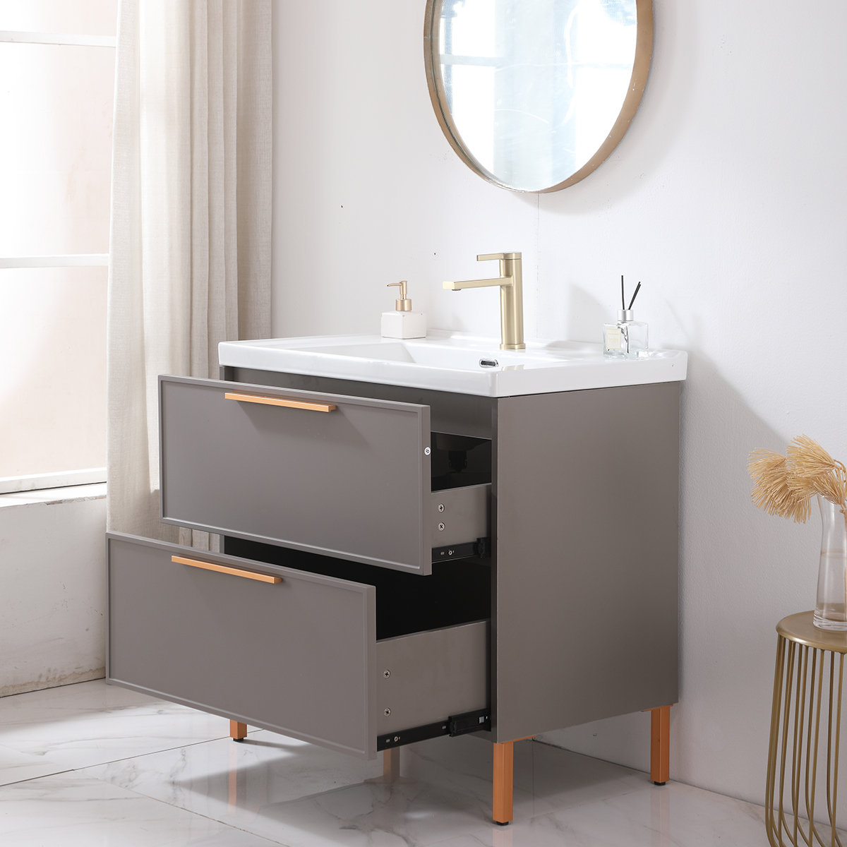 Mercer41 32'' Khaki Gray Free Standing 2 Drawers Single Bathroom Vanity ...