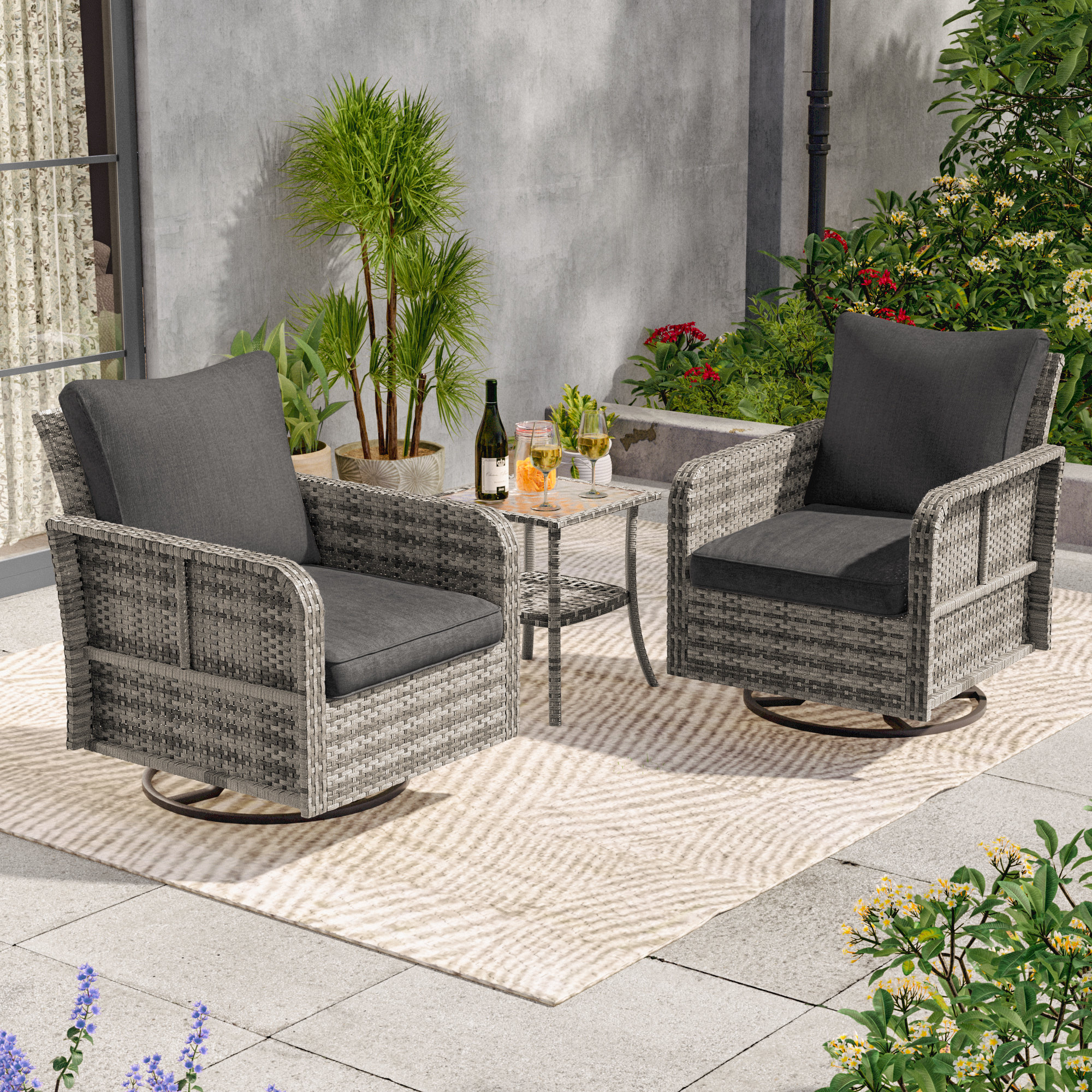 Causeway Bay 3 Piece Patio Conversation Set with Swivel Rocking Chair ...