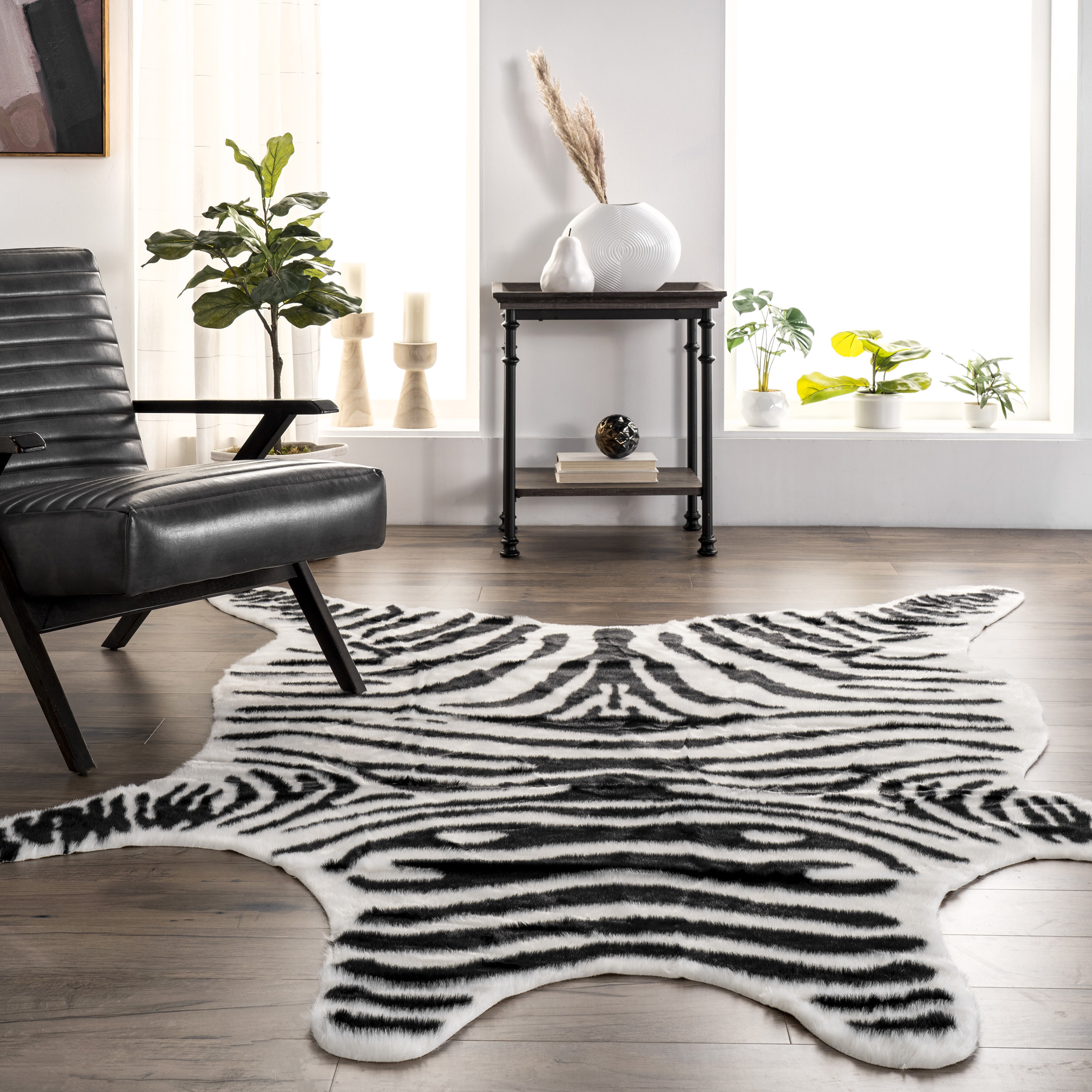 Loon Peak® Jayla SpinClean Machine Washable Zebra Faux Cowhide Area Rug ...