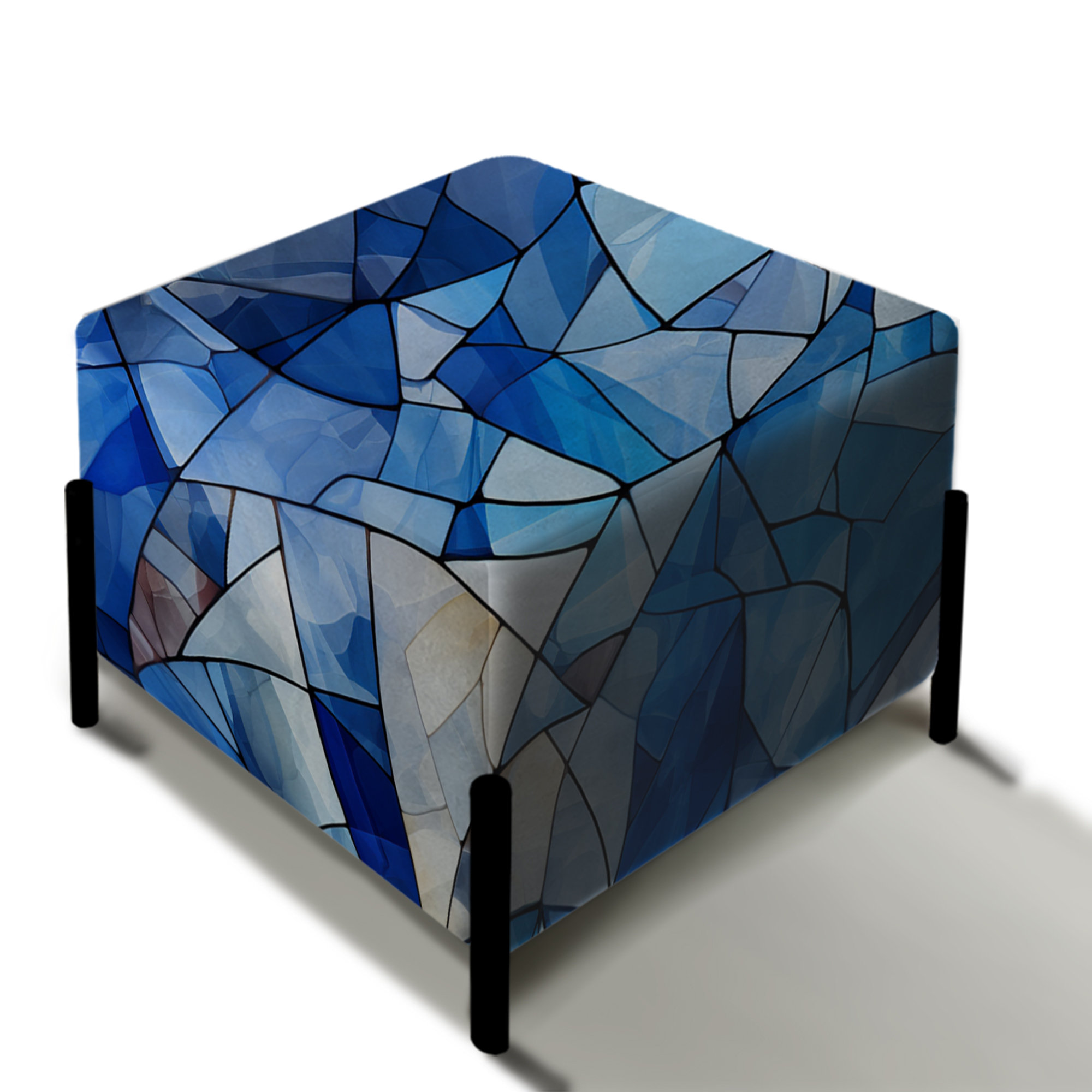 Design Art Deep Cobalt Blue Symmetry Glass - Geometric Square Ottoman ...
