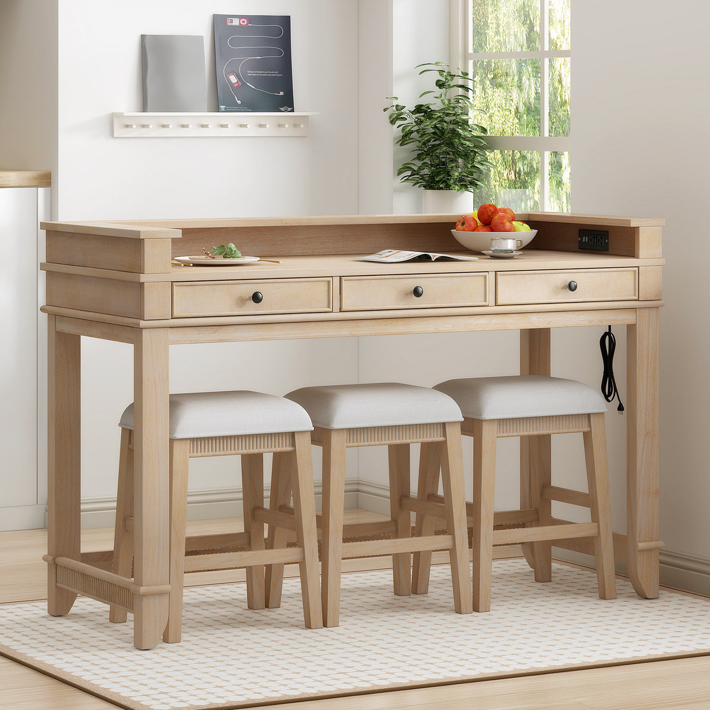 Gracie Oaks Bar Table With Stools, Breakfast Bar Sets, Bar Height ...