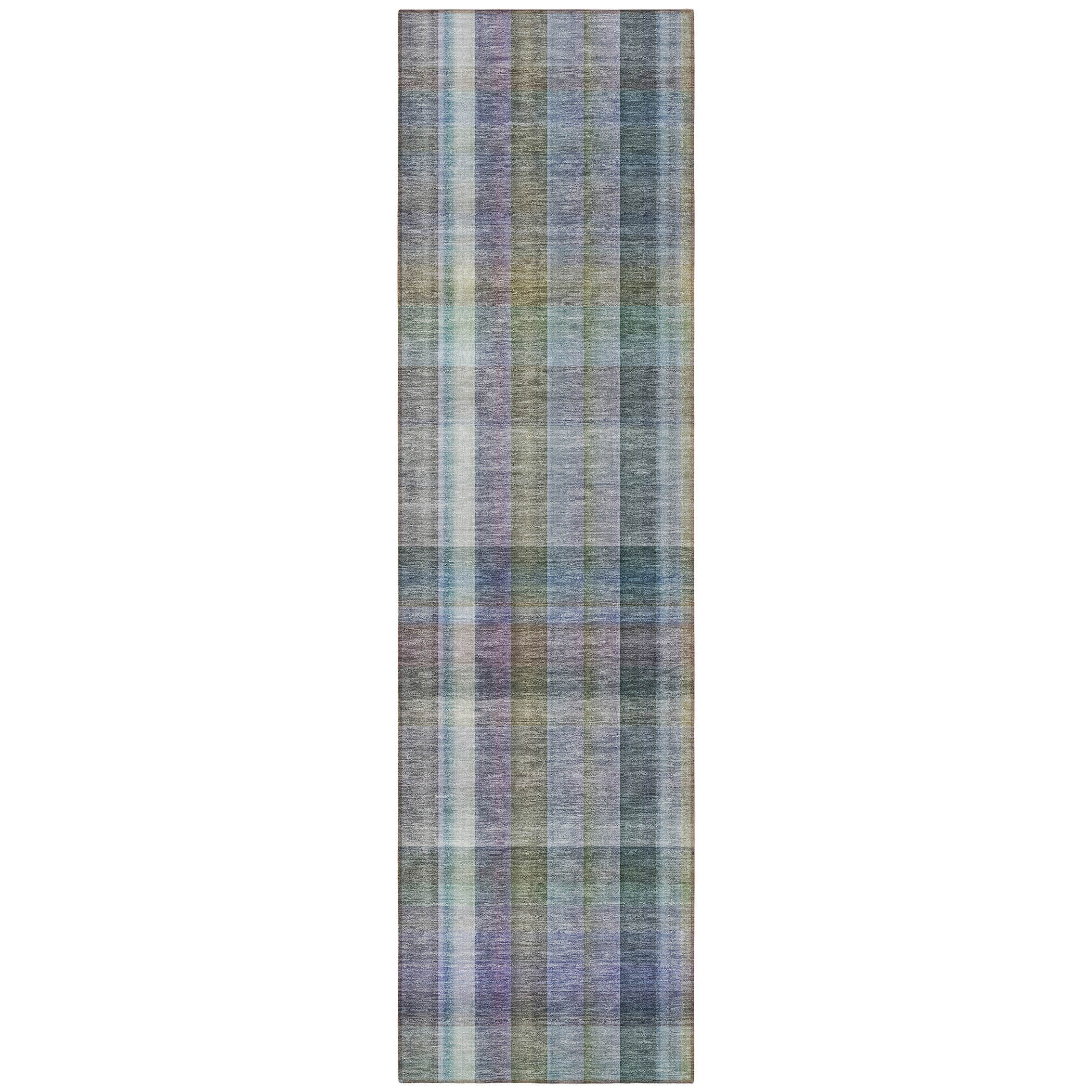 HomeRoots 8' Runner Green Plaid Washable Non Skid Indoor Outdoor Runner ...