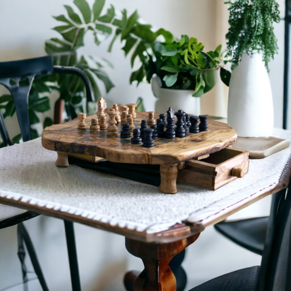 KAMSAH Homeware Large Olive Wood Chess Set – Handmade Rustic Wooden ...