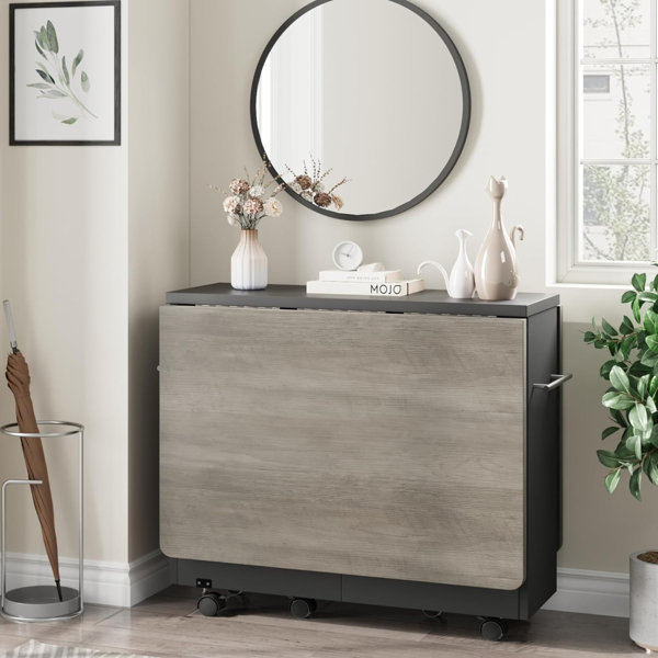 Orren Ellis Folding Dining Table with Drop Leaf, 6 Wheels and 2-Layer ...