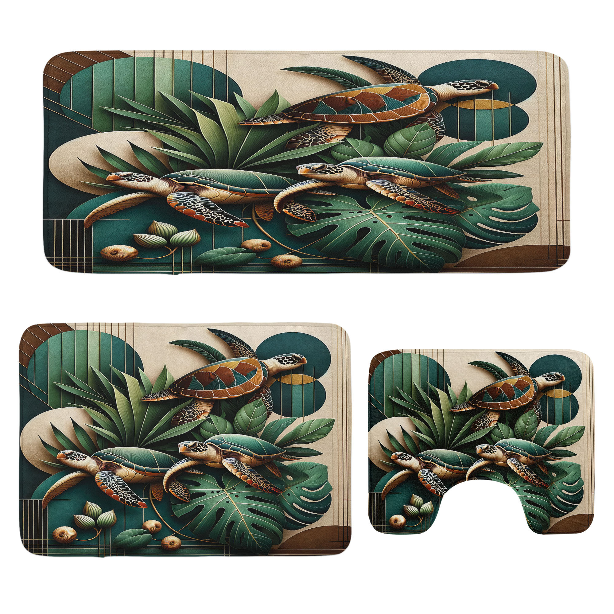 East Urban Home Turtle Bathroom Rug Set 3 Pieces U-Shape & Rectangle ...