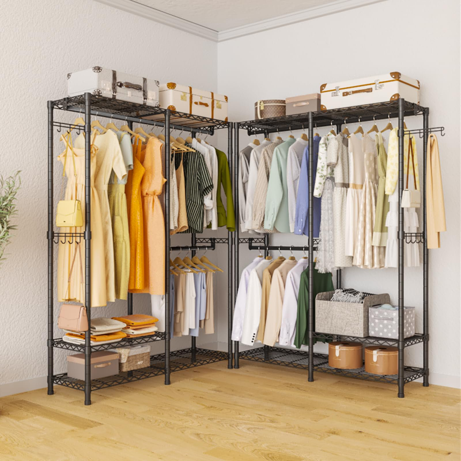 XMVJHOME Heavy Duty Garment Rack: Rolling Clothes Organizer With ...