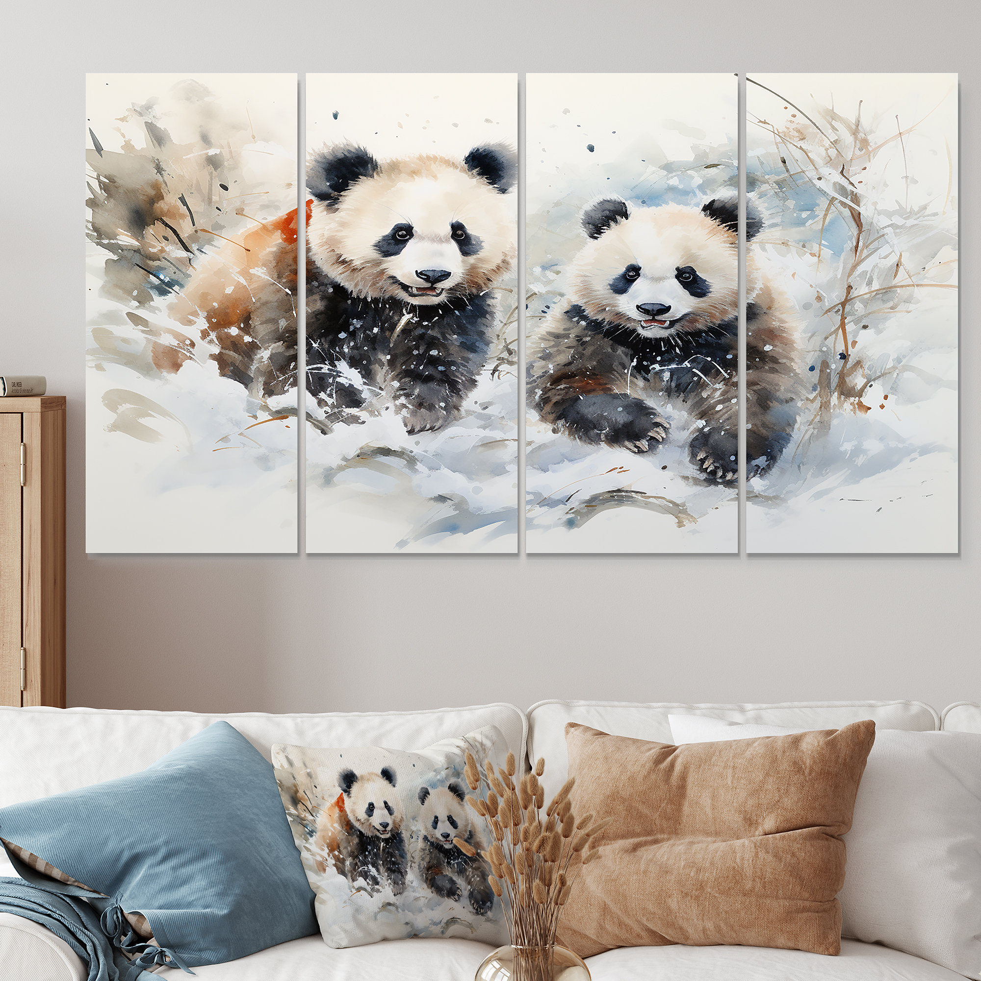 Winston Porter Panda Playing In Winter Landscape - Bear 4 Piece Wall ...