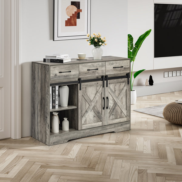 Gracie Oaks Teijo 31.5'' Coffee Bar Cabinet 3 Drawer Sideboard Storage ...