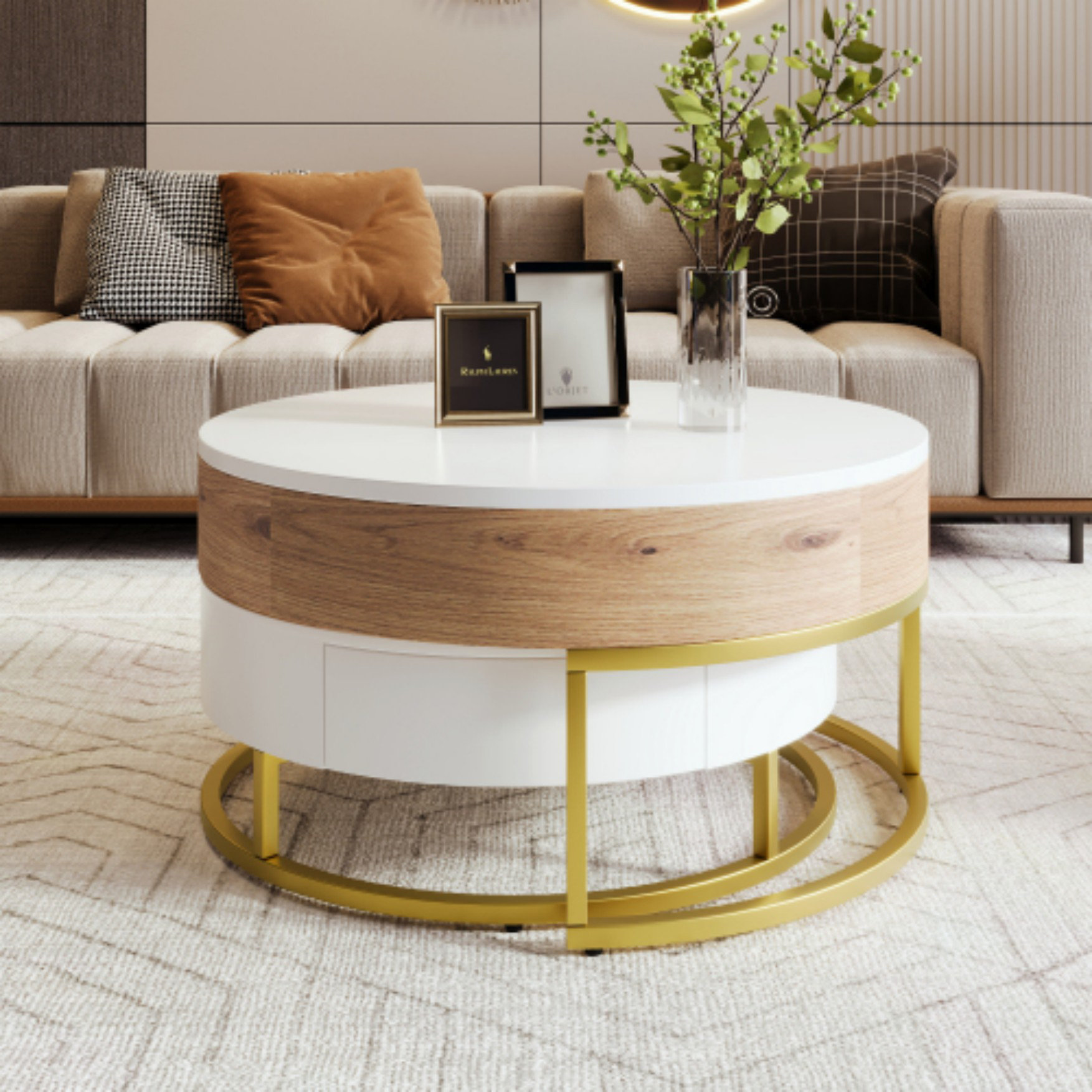Mercer41 Anamta Modern Round Lift-top Nesting Coffee Tables with 2 ...