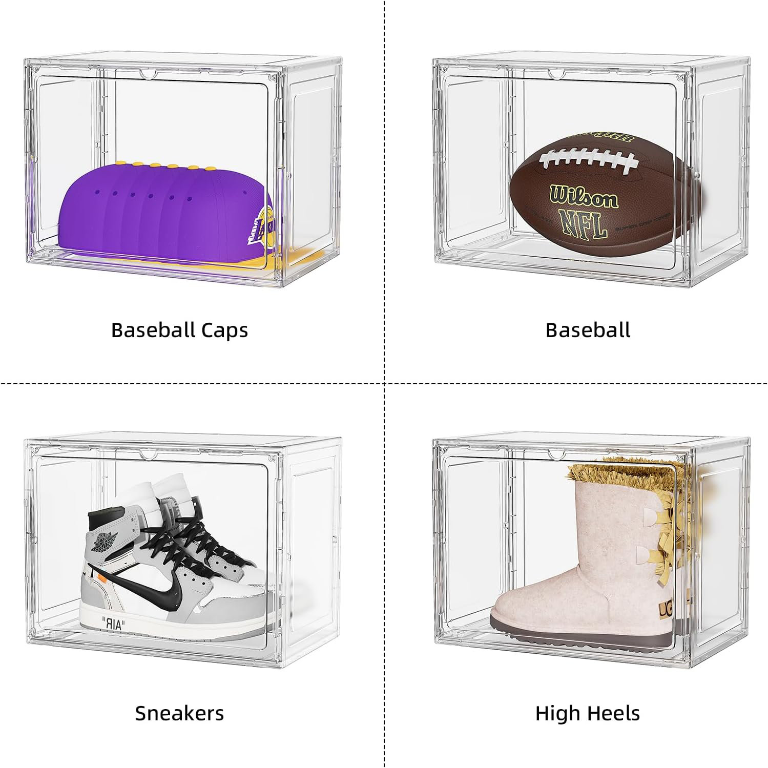 RAPTIZ Clear Display Case 5 Pack Large Stackable Plastic Storage Bins ...
