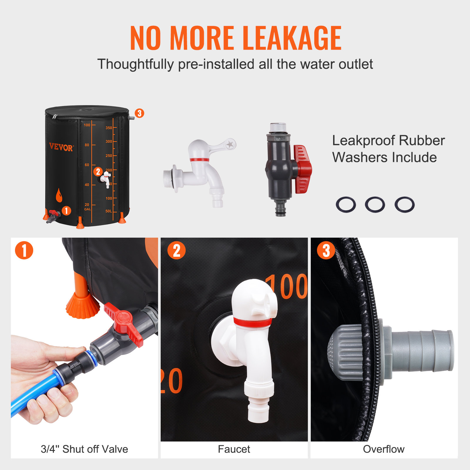 VEVOR Weather Resistant Polyethylene Foldable Dual Overflow Rain Barrel ...