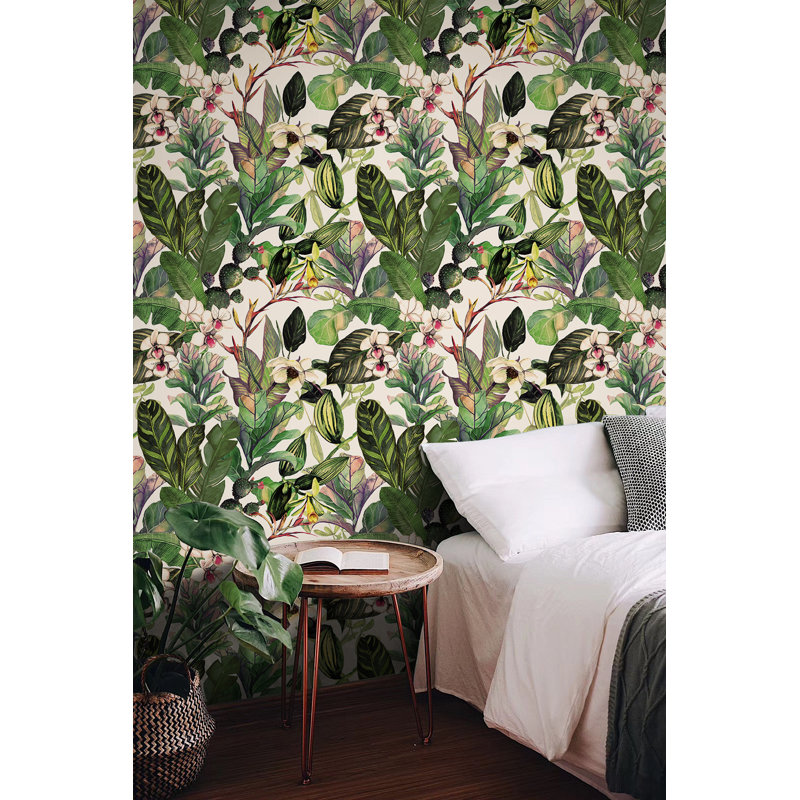 Bay Isle Home™ Aafiya Tropical Floral 19.6' L x 17.7" W Peel and Stick ...