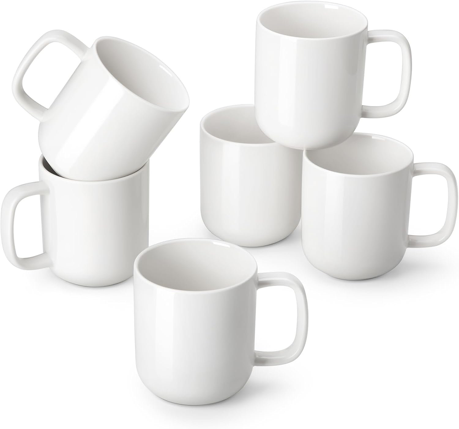 Hokku Designs 16oz Porcelain Coffee Mug Set of 6 - White Ceramic Cups ...