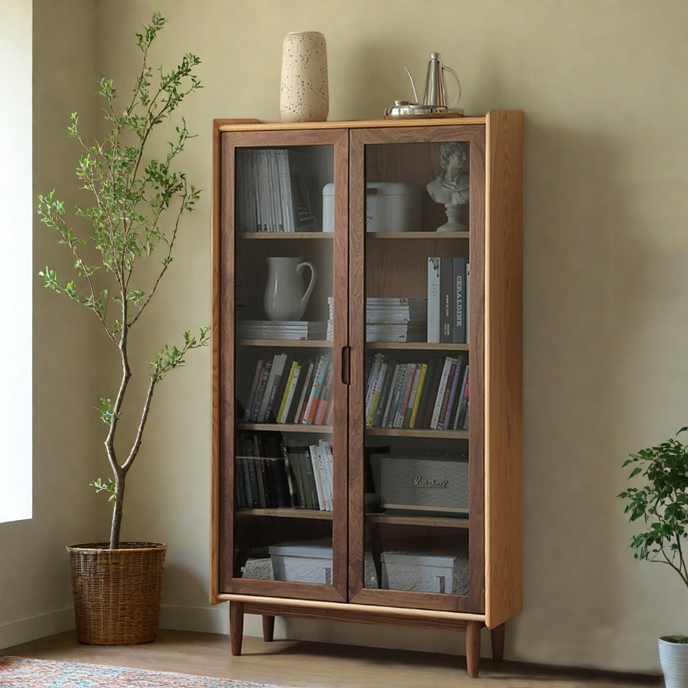 Kaoloupin Japanese Style Bookcase with Glass Cabinet Doors - Wayfair Canada