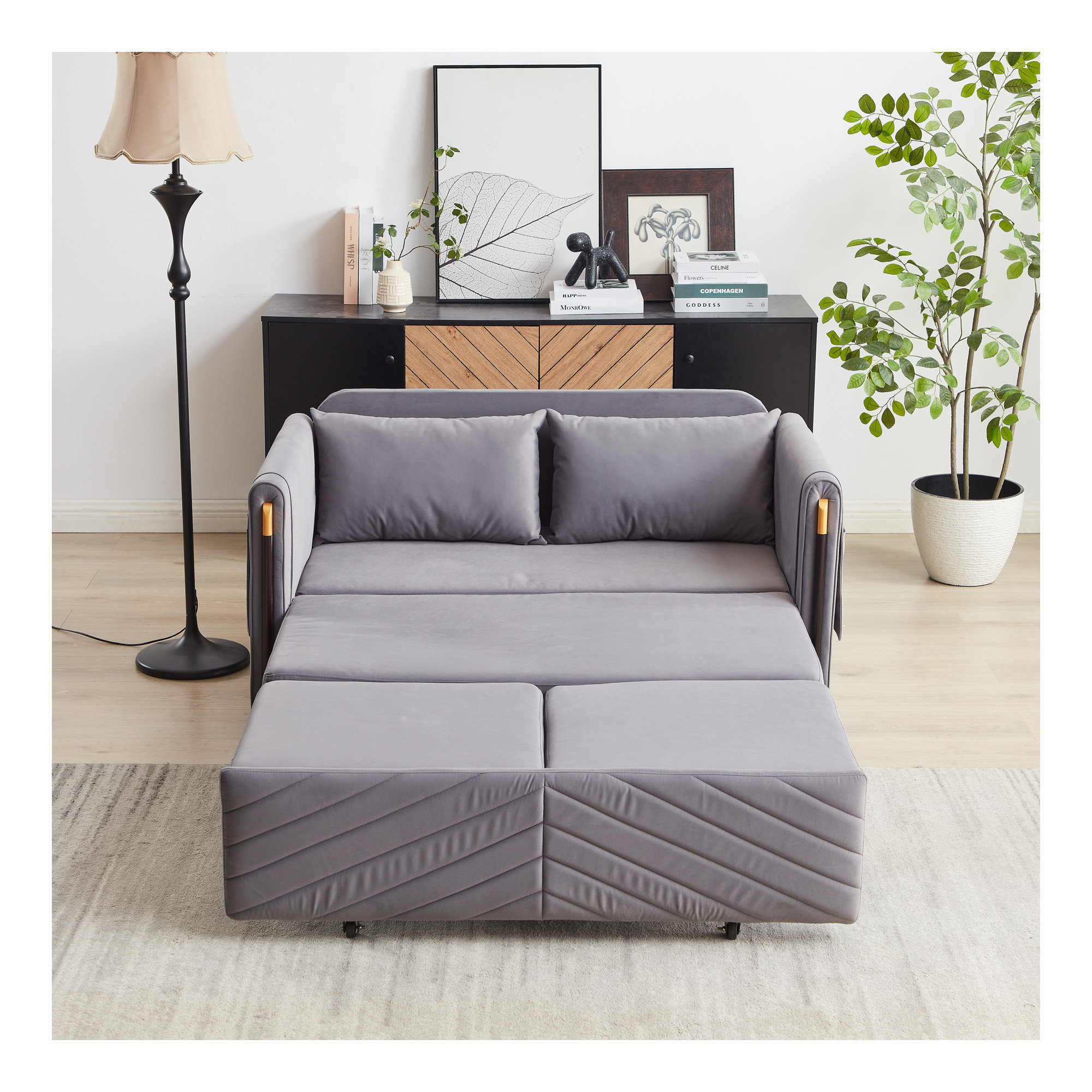 Ebern Designs 54" Modern Convertible Sofa Bed with 2 Detachable Arm ...