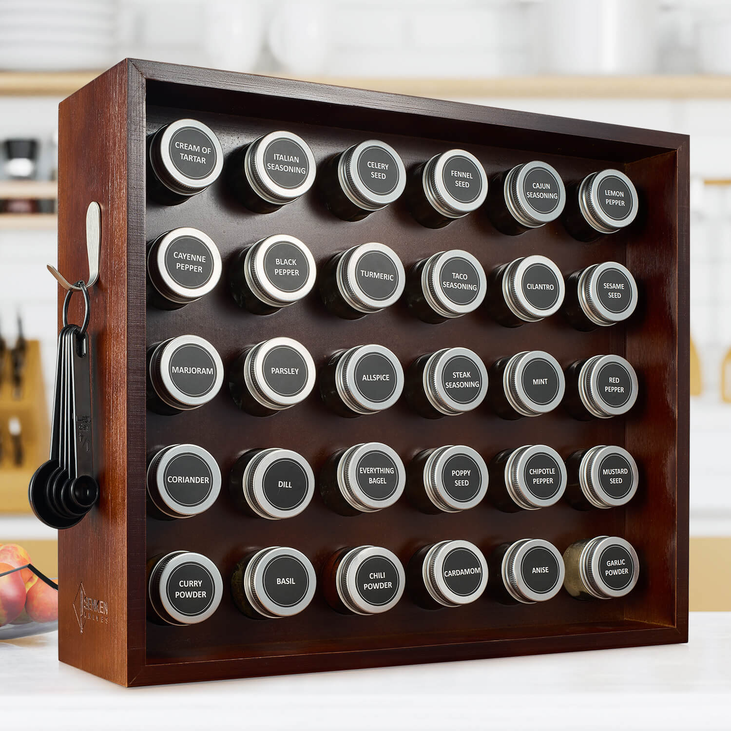 Prep & Savour Complete Spice Rack Set with Mahogany Finish - includes ...