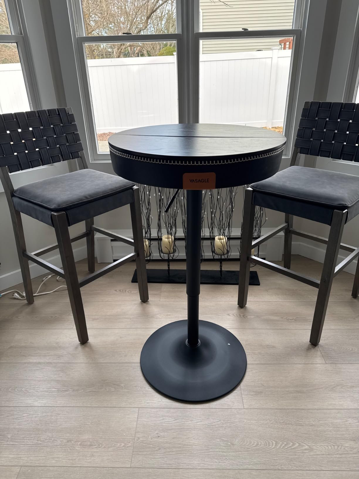George Oliver Brown Height Adjustable Round High Pub Table with Storage ...
