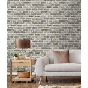 Trent Austin Design® Neutral Washed Faux Brick Prepasted Wallpaper ...