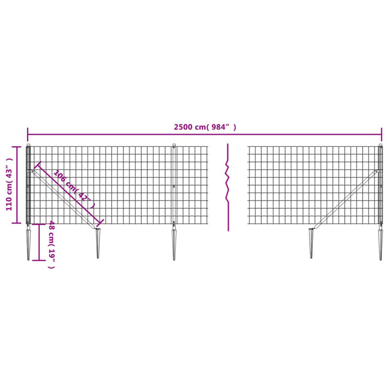 Vidaxl Wire Mesh Fence With Spike Anchors Green 3.6X82.0' | Wayfair