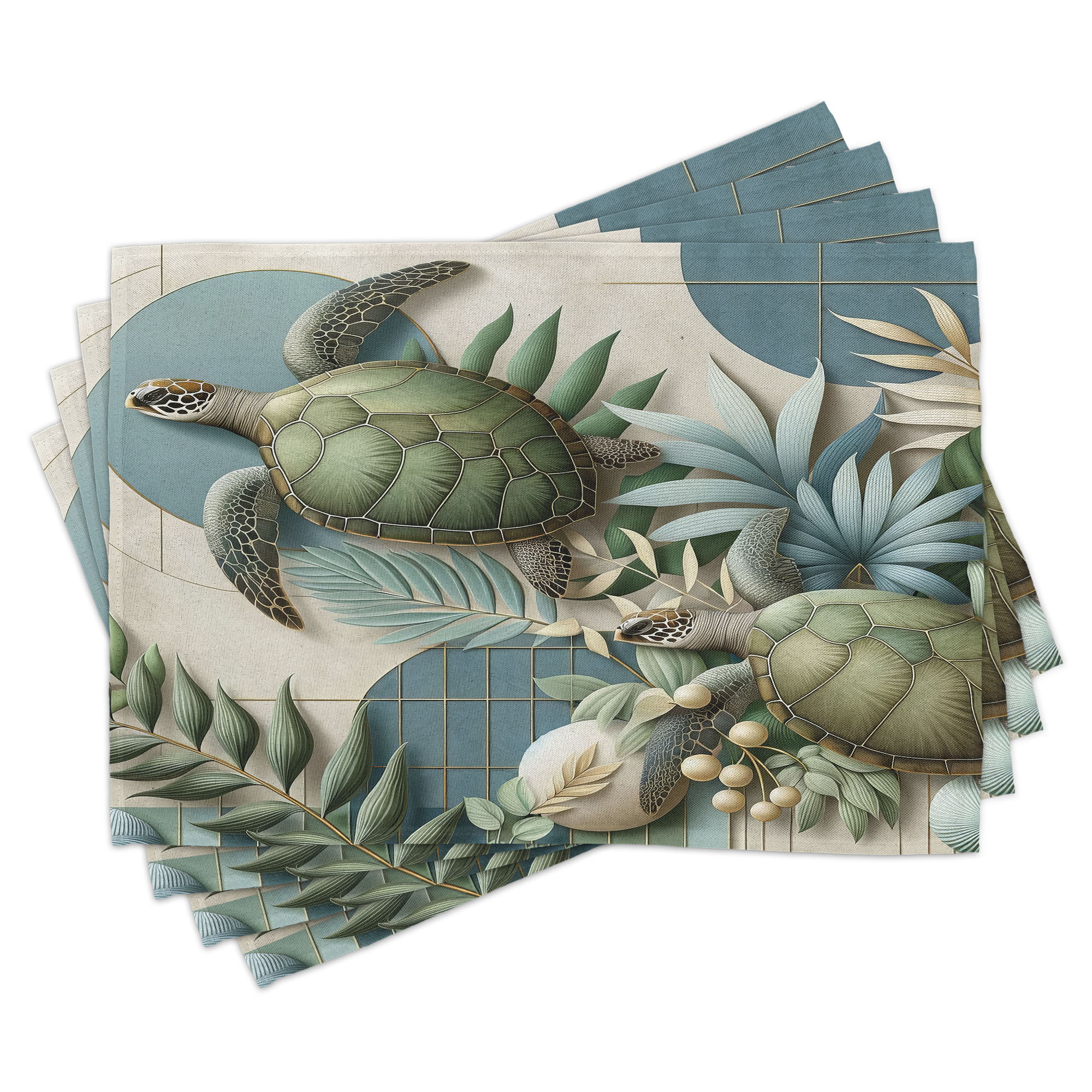 Ambesonne Turtle Place Mats Set of 4 Mid Century Modern Marine Standard ...