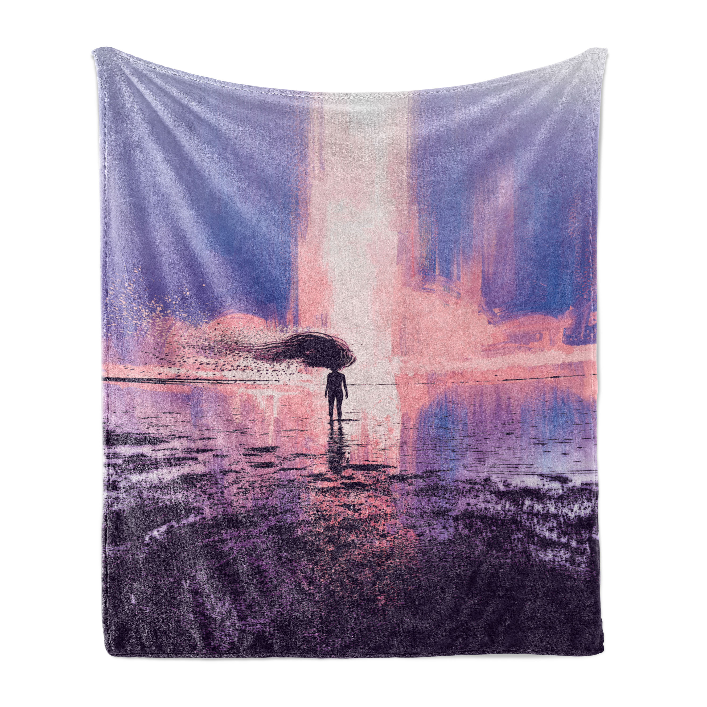 Ambesonne Trippy Fleece Throw Blanket Girl in Wind Composition Pink and ...