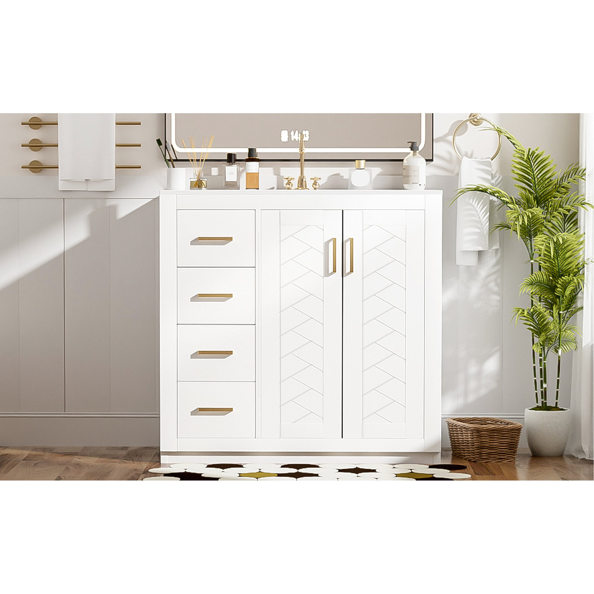 Ebern Designs 36'' Bathroom Vanity With Ceramic Sink, Solid Wood Frame ...