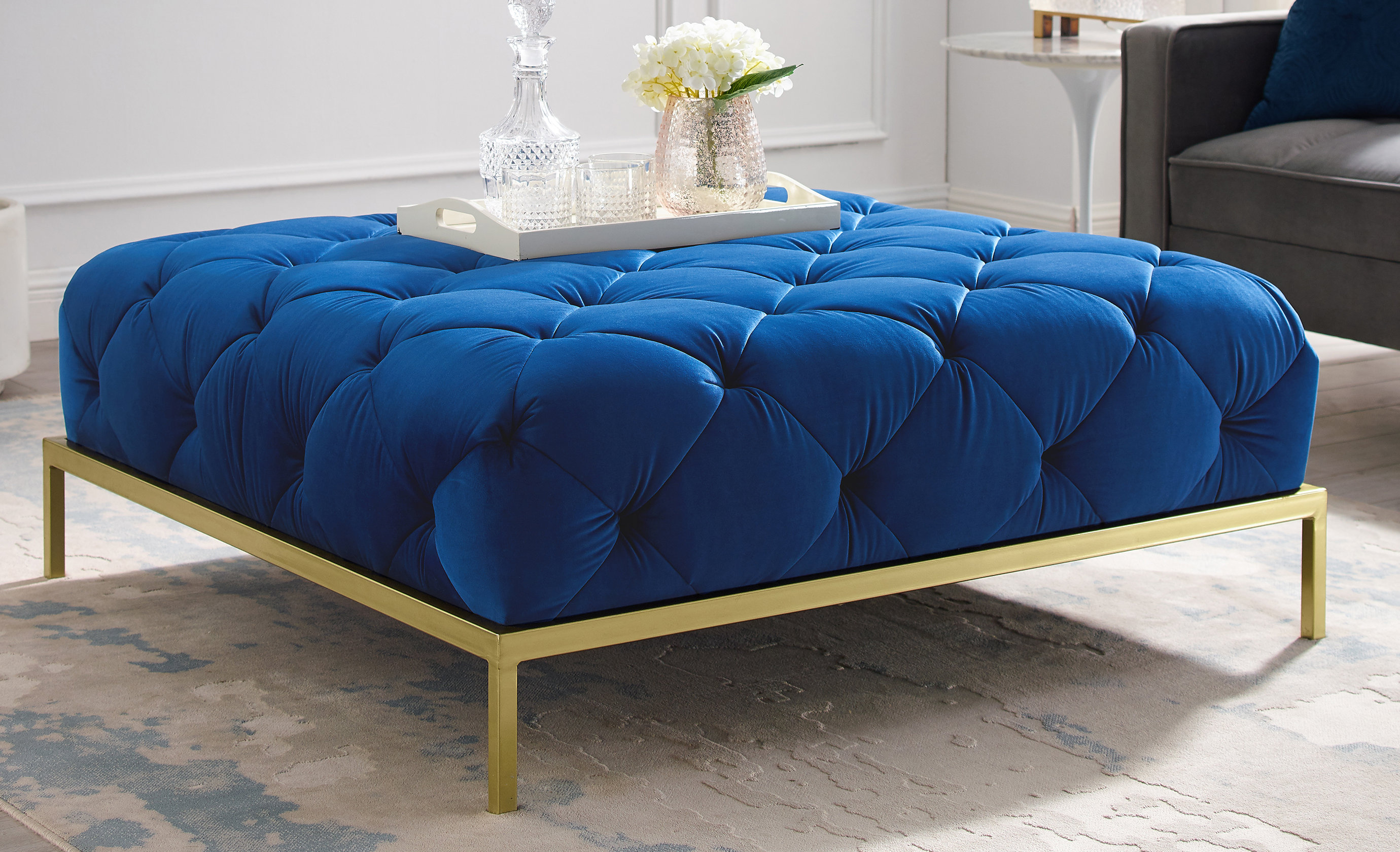 Willa Arlo™ Interiors 41.73" Wide Velvet Tufted Square Cocktail Ottoman ...