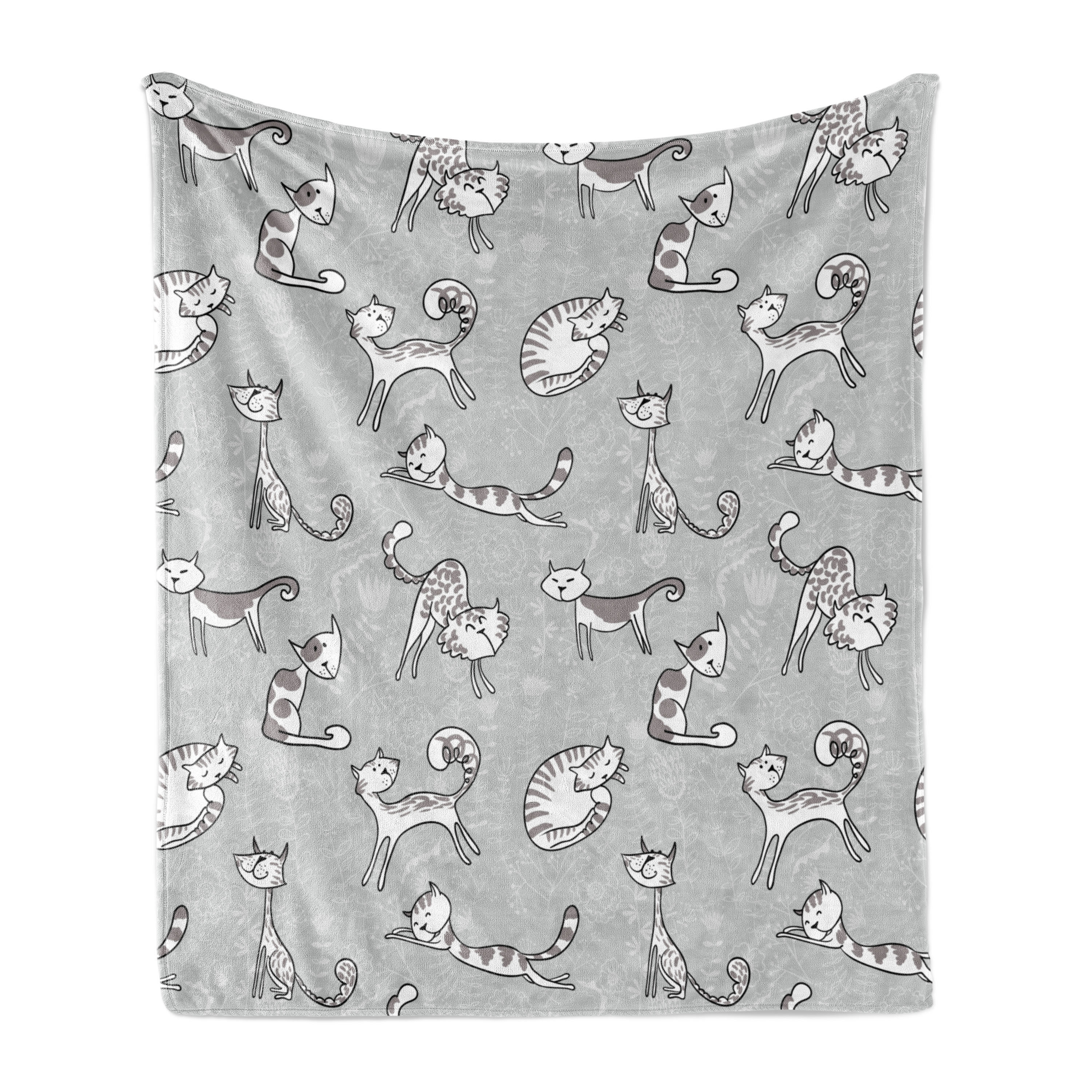 Ambesonne Flower Fleece Throw Blanket Cat Kitten Cartoon White | Wayfair