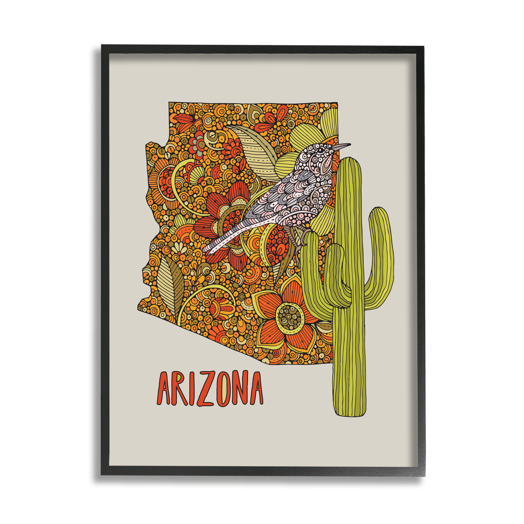 Stupell Industries Arizona State Bird Detailed Cactus Floral Pattern by ...