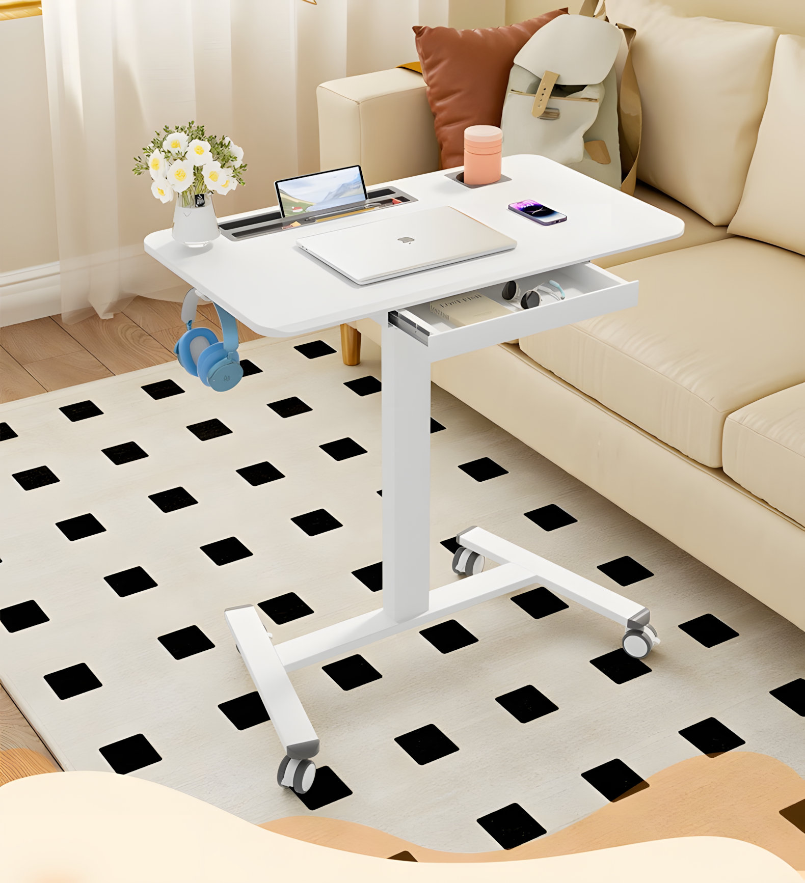 Inbox Zero Adjustable Height Mobile Standing Desk With Large Work ...