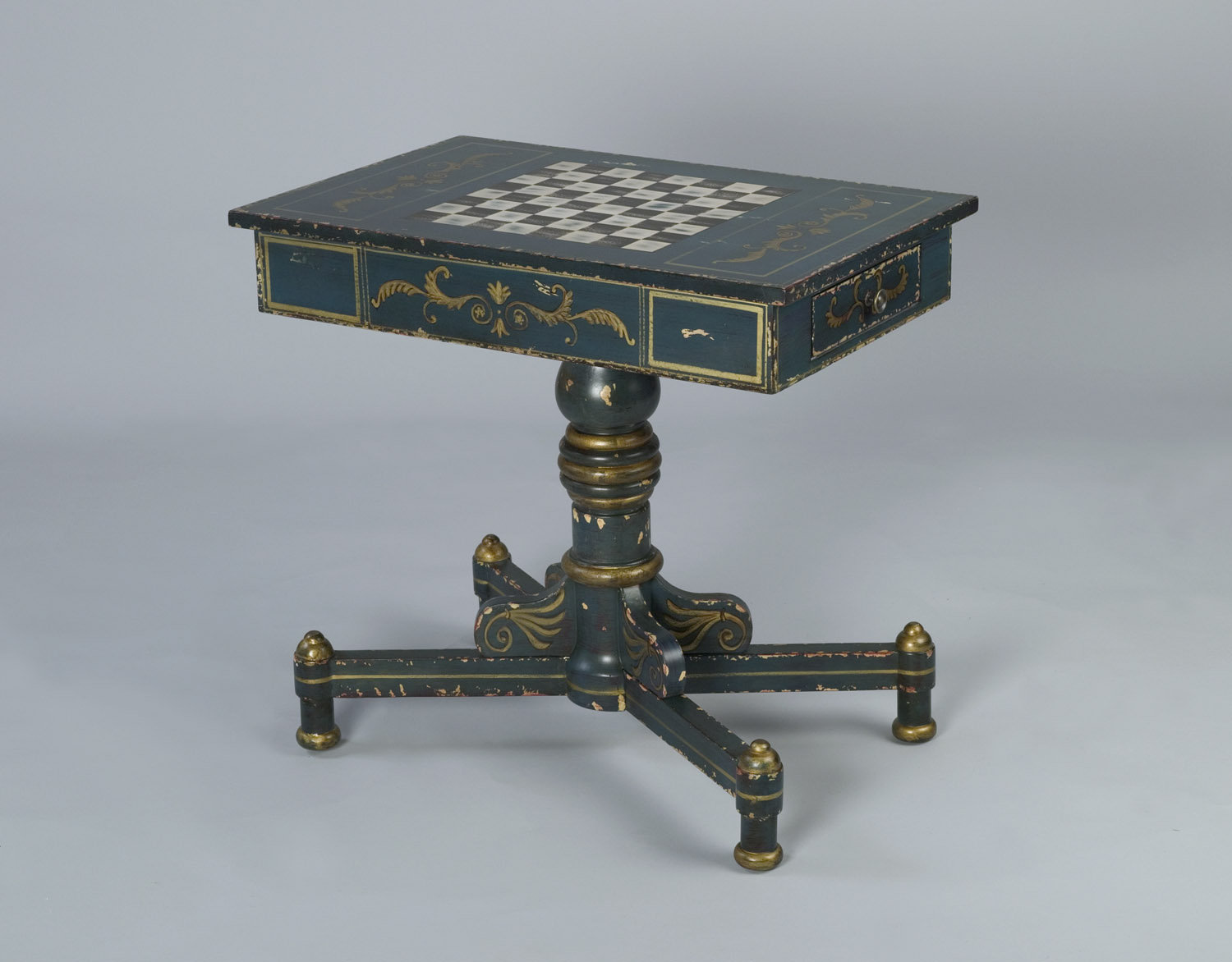 AA Importing Small Chess Table in Weathered Blue with Gold Accents ...