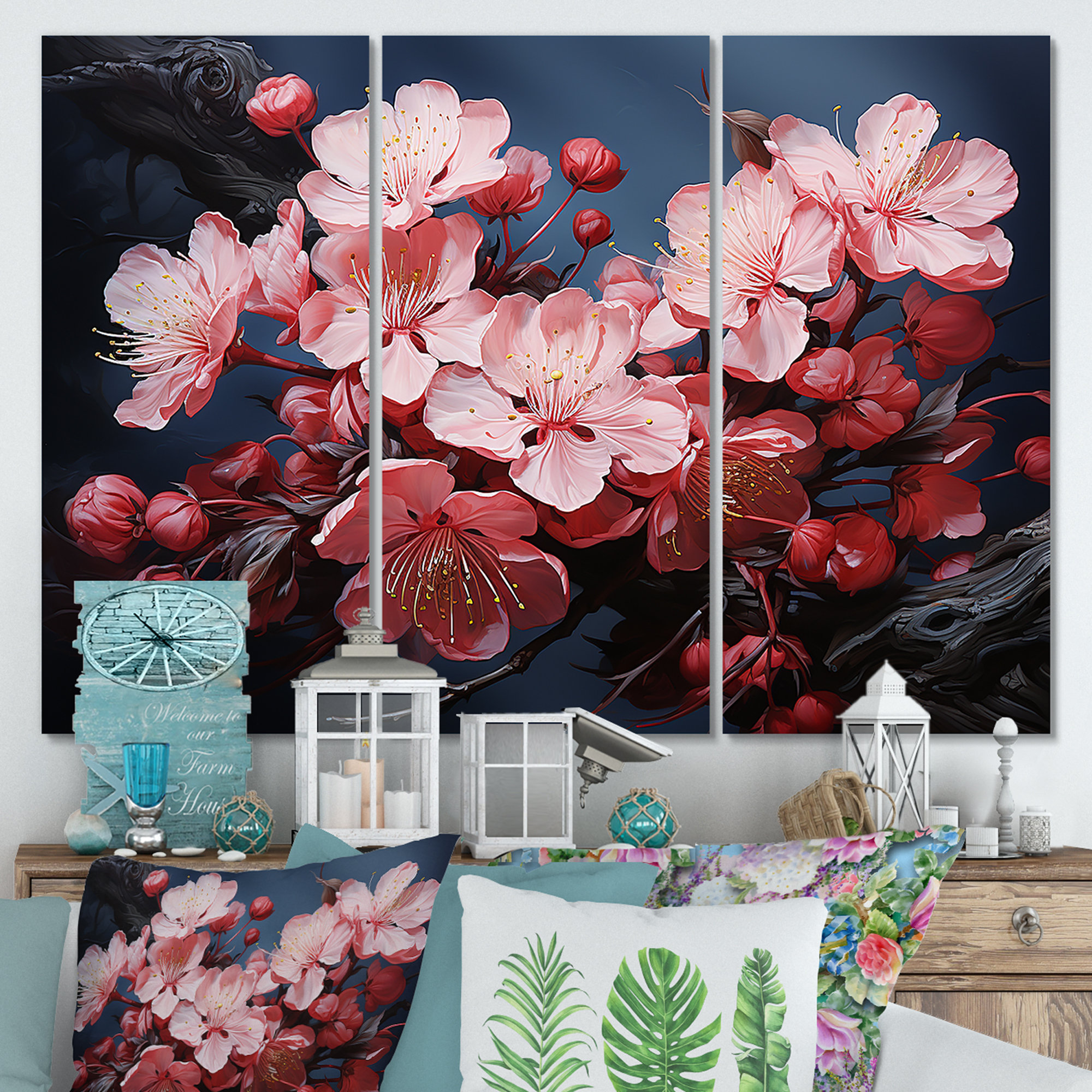 Red Barrel Studio® Pink Cherry Blossoms Tree At Night II - Cherry Wall ...