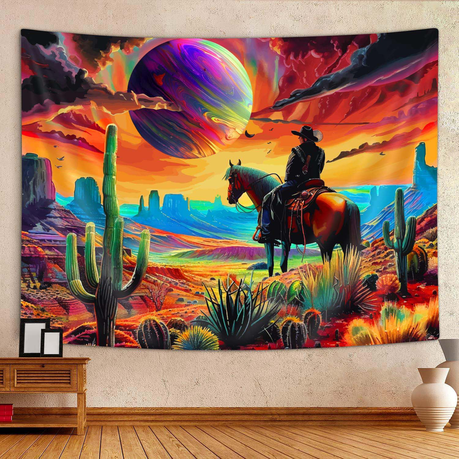 Latitude Run® Trippy Western Space Tapestry, Western Desert Cowboy ...