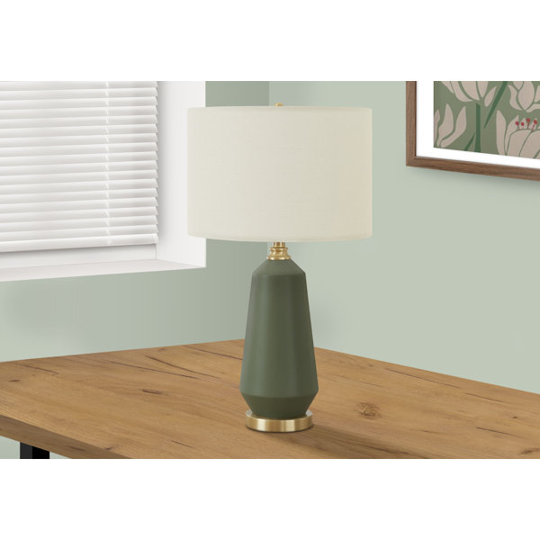 Mercer41 Lighting, 26"H, Table Lamp, Green Ceramic, Ivory / Cream Shade ...