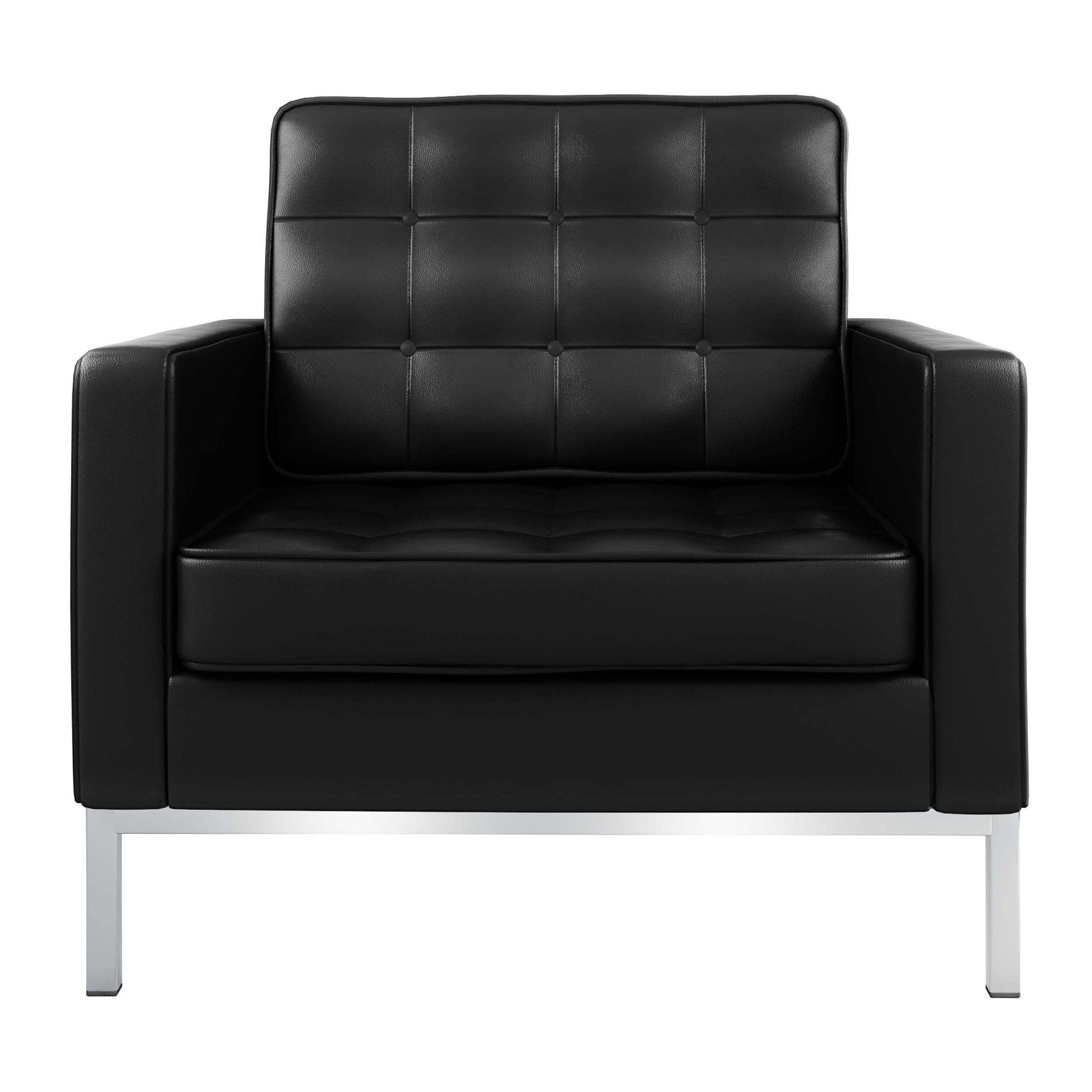 HomeRoots 31" Black And Silver Italian Leather Tufted Arm Chair | Wayfair