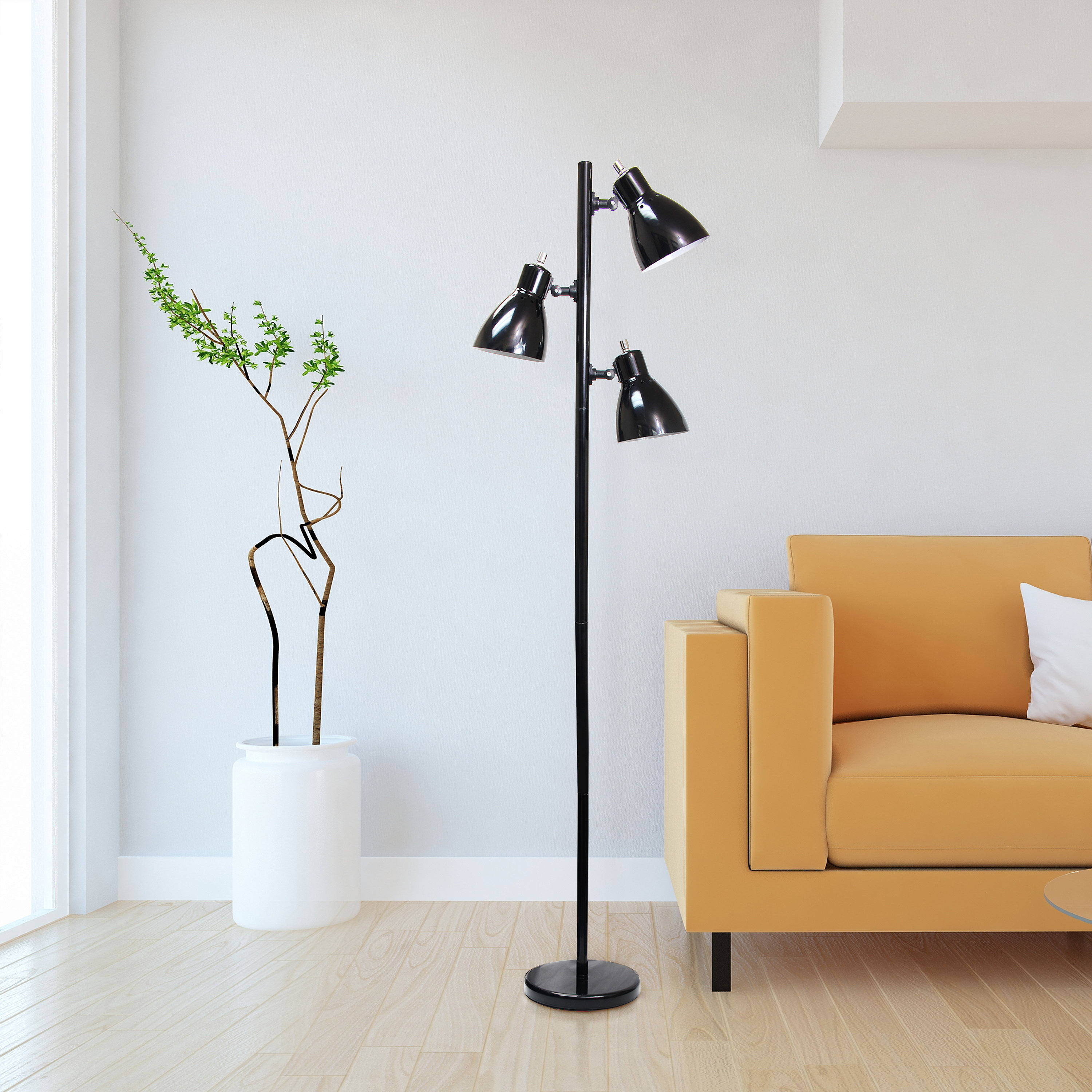 George Oliver 64" Tall 3 Light Metal Tree Floor Lamp With Metal ...